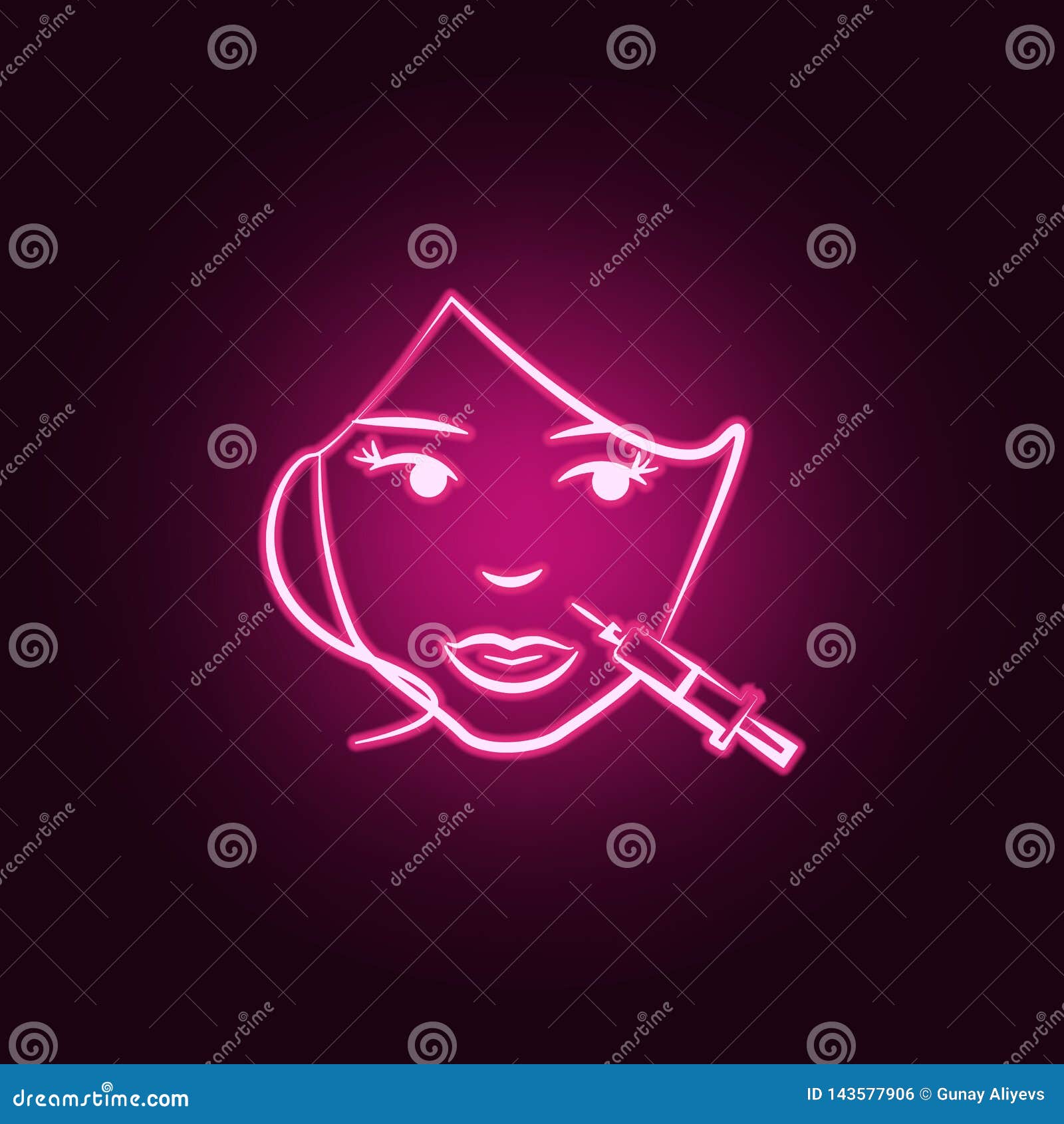 Botox on the Lips Neon Icon. Elements of Antiaging Set Stock ...
