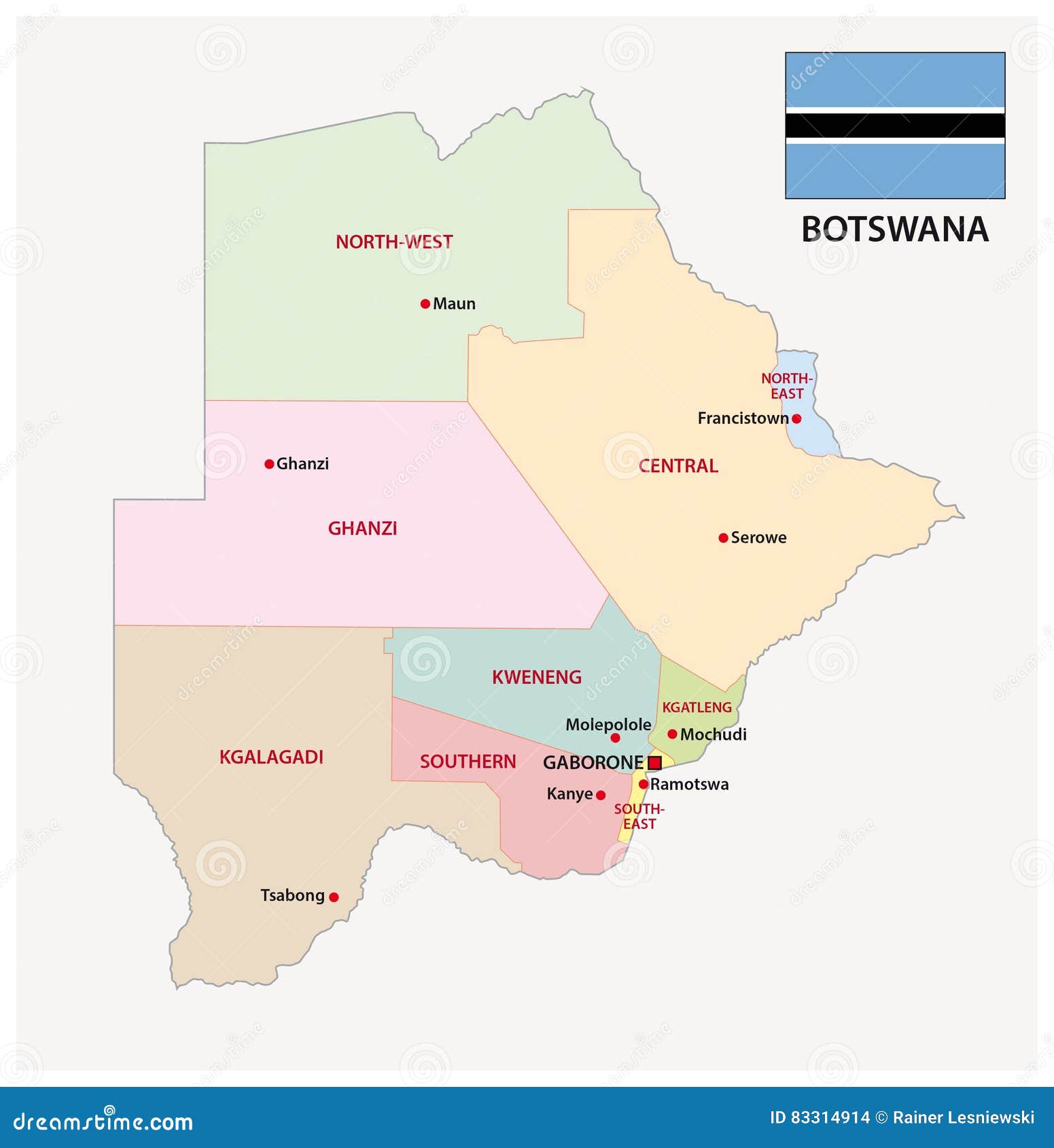 Botswana Administrative and Political Map with Flag Stock Illustration ...