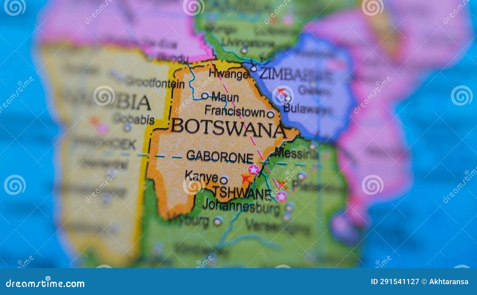 Botswana Country and Location on Map, Macro Shot and Close-up of ...