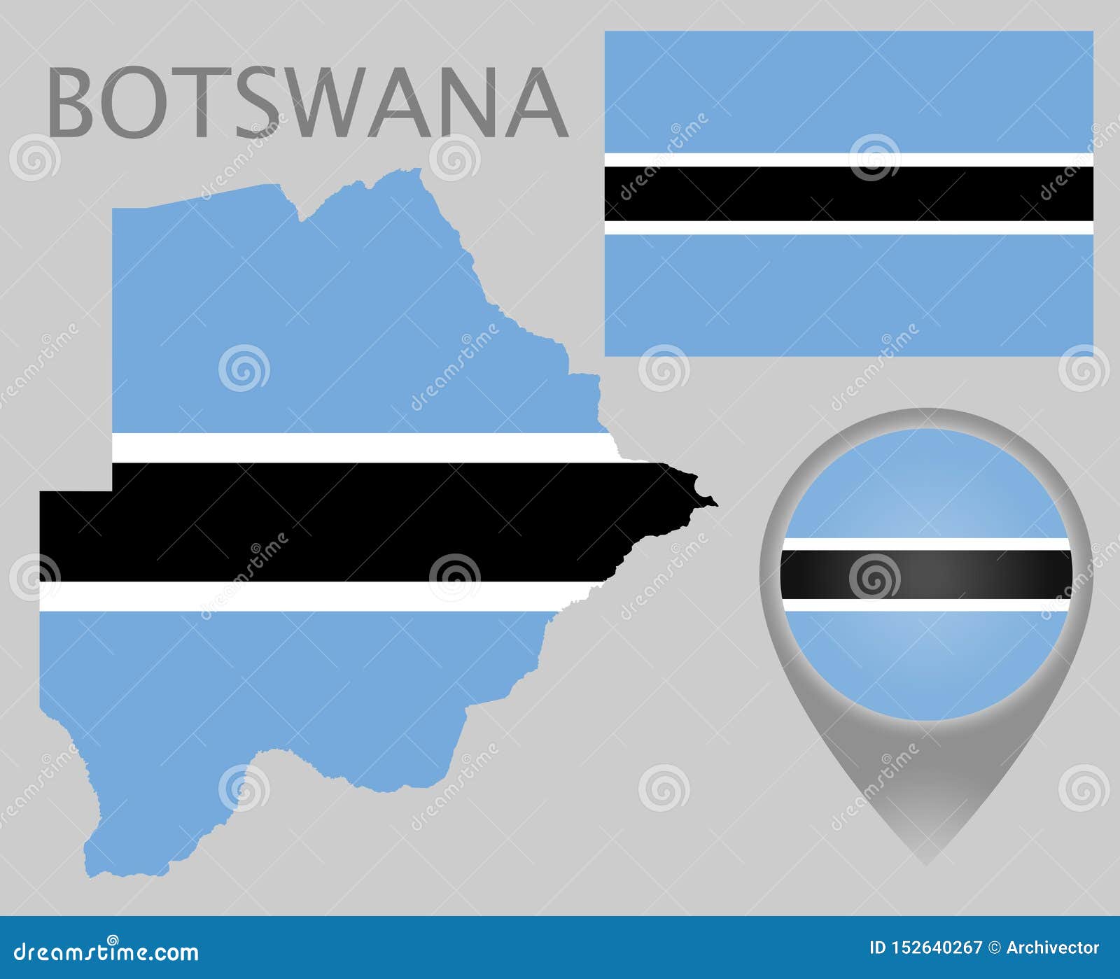 Botswana Flag, Map and Map Pointer Stock Vector - Illustration of flag, icon: 152640267