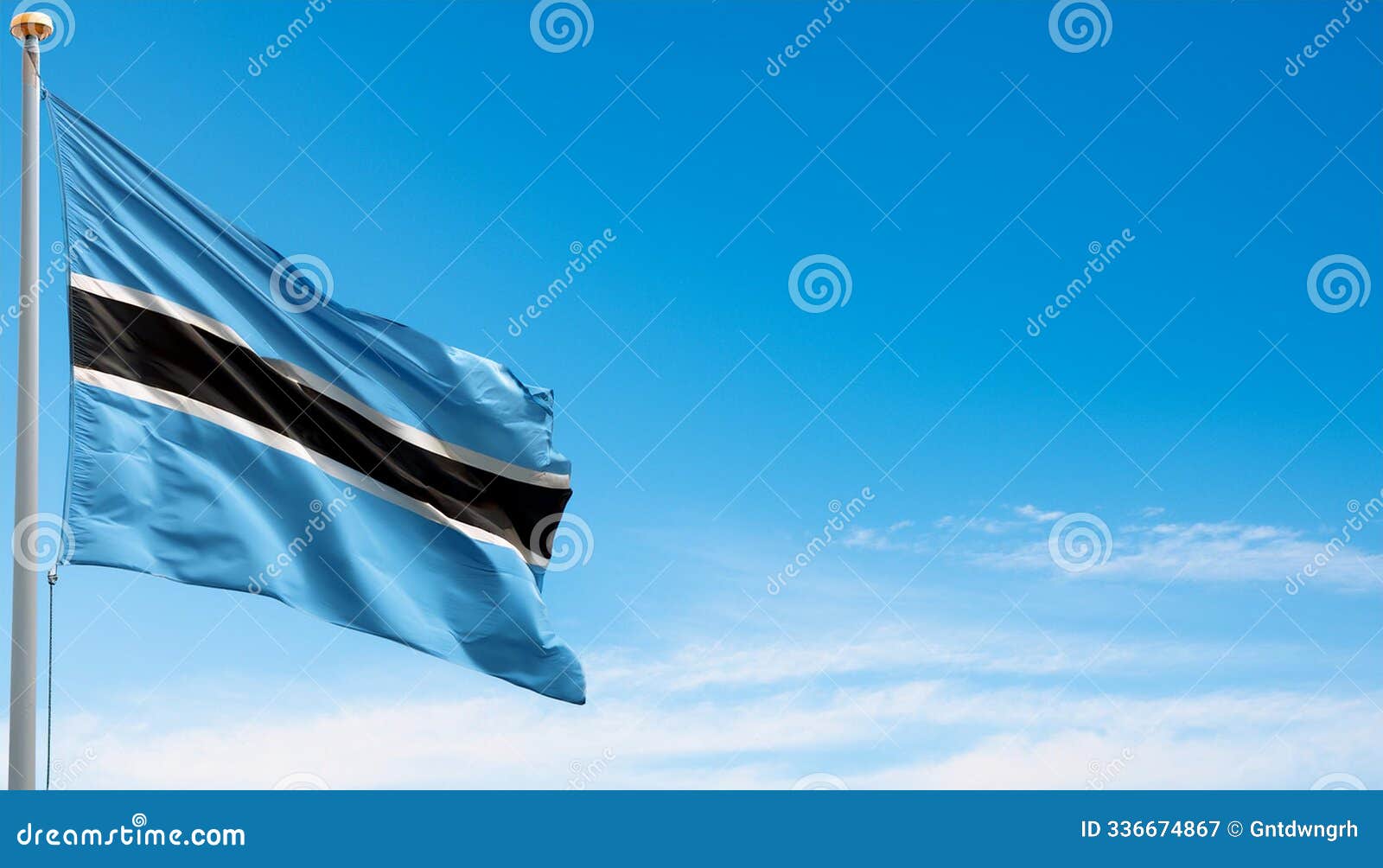 Botswana Flag Waving with Blue Sky on Background and Space for Copy or ...