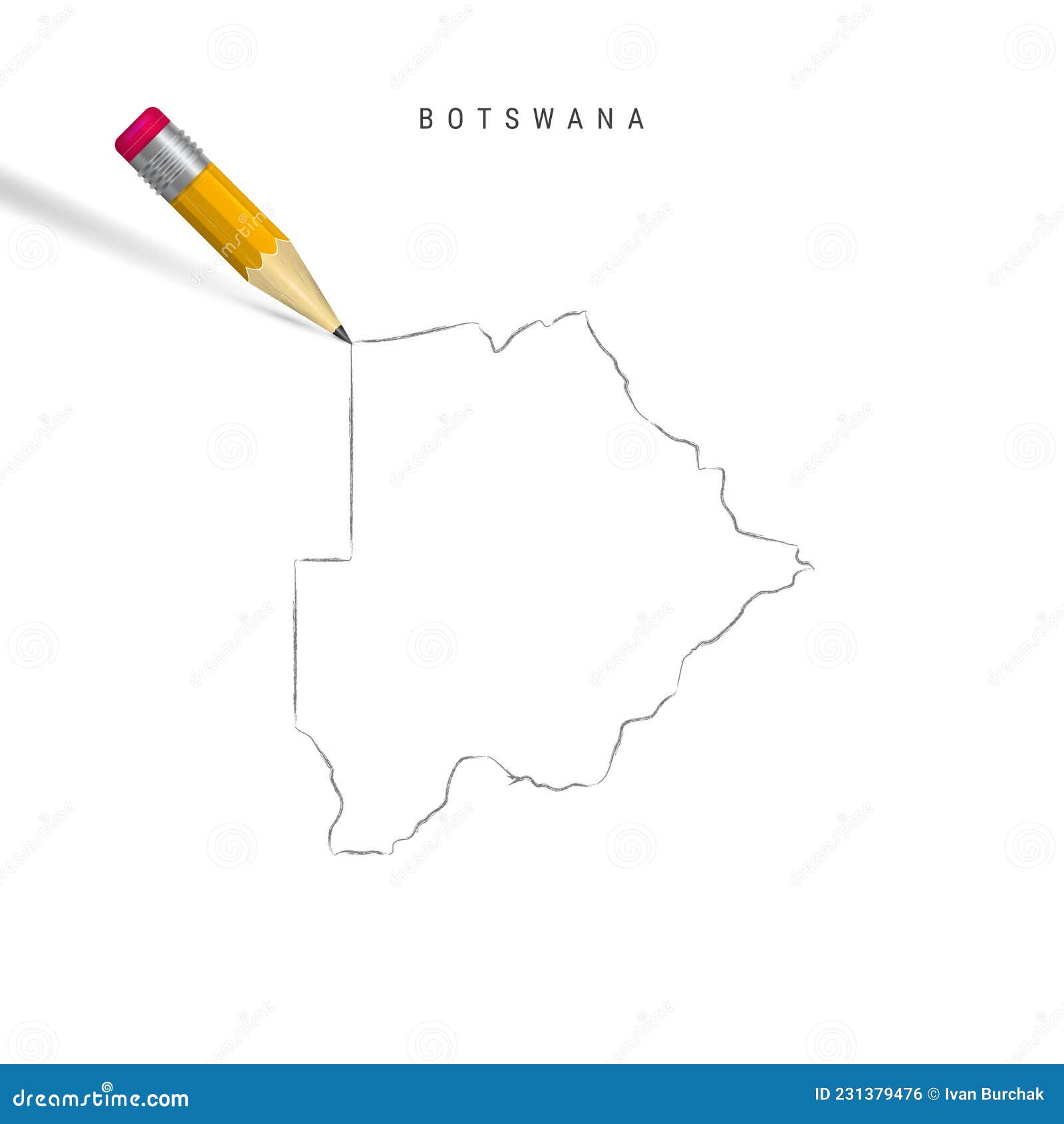 Botswana Freehand Pencil Sketch Outline Vector Map Isolated on White ...