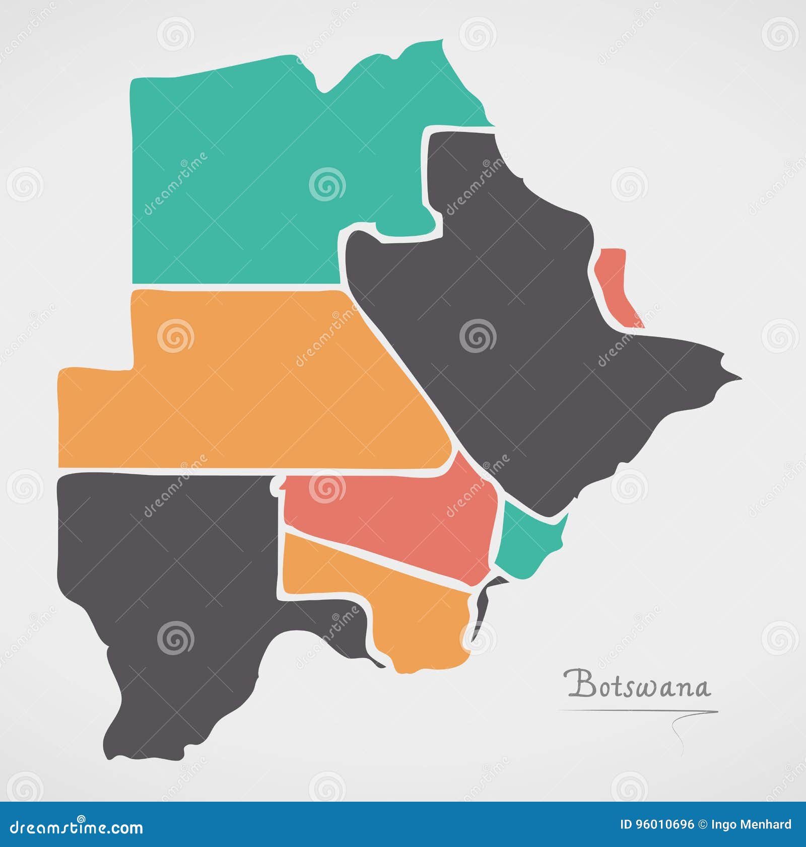 Modern Map - Botswana With Districts BW Cartoon Vector | CartoonDealer ...