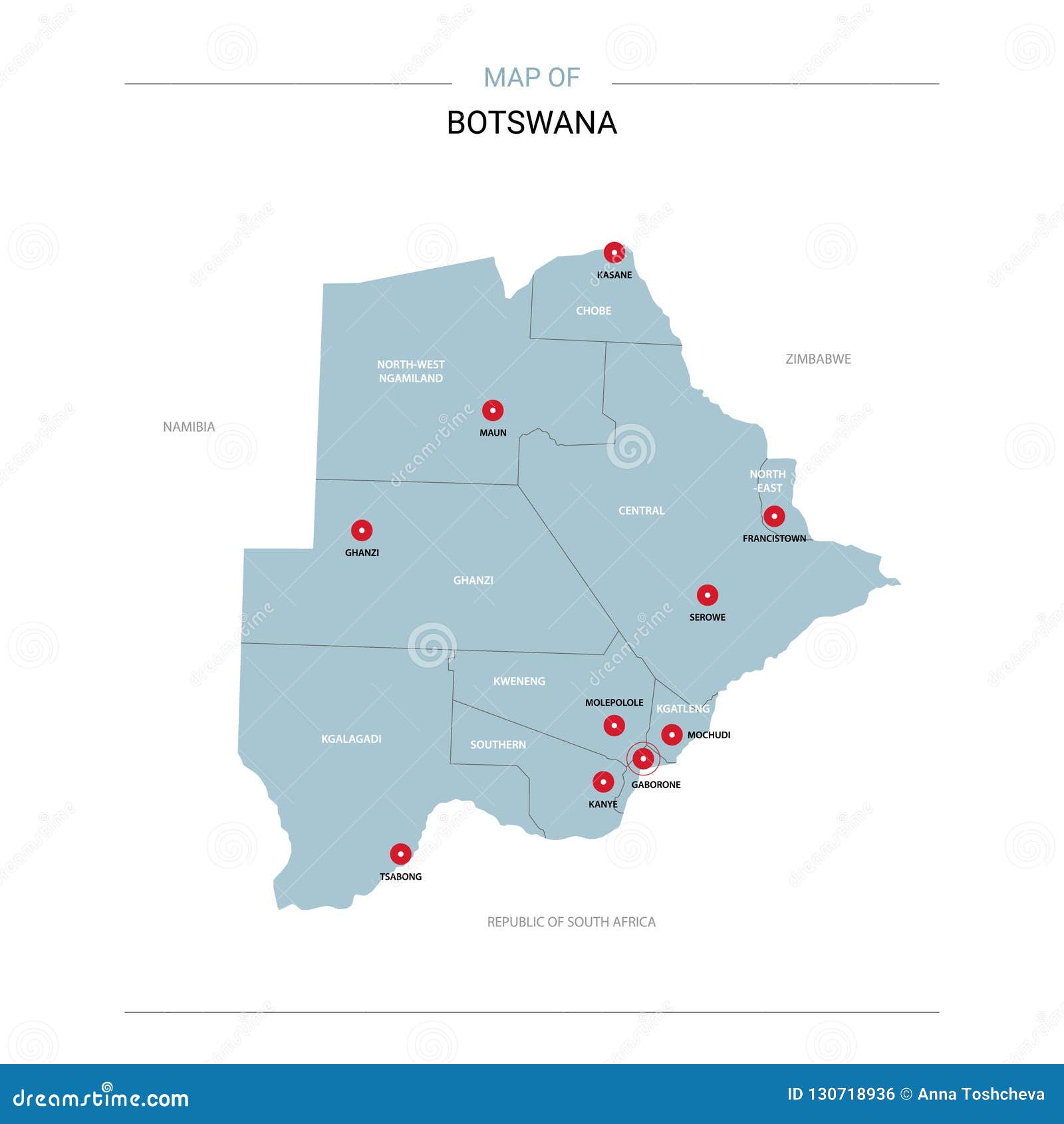 Botswana Map Vector with Red Pin. Stock Vector - Illustration of ...