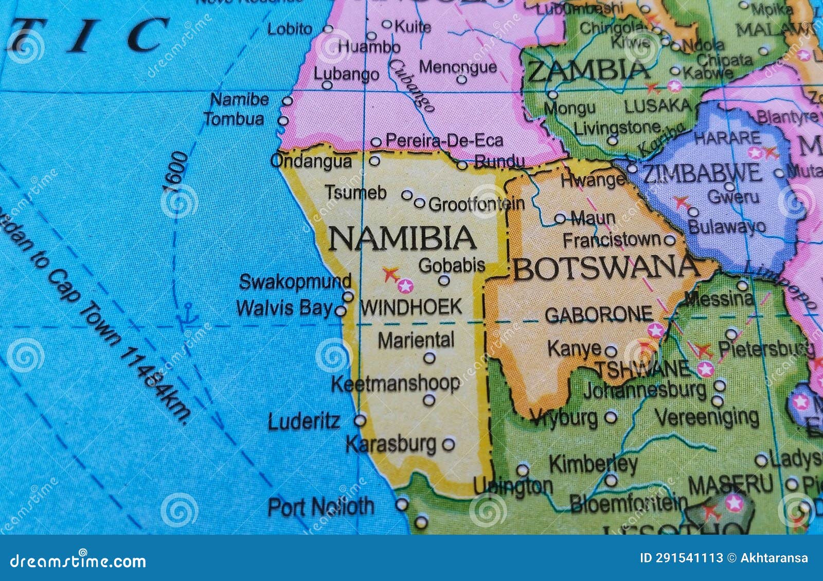 Botswana, Namibia, Zimbabwe Country and Location on Map, Macro Shot and ...