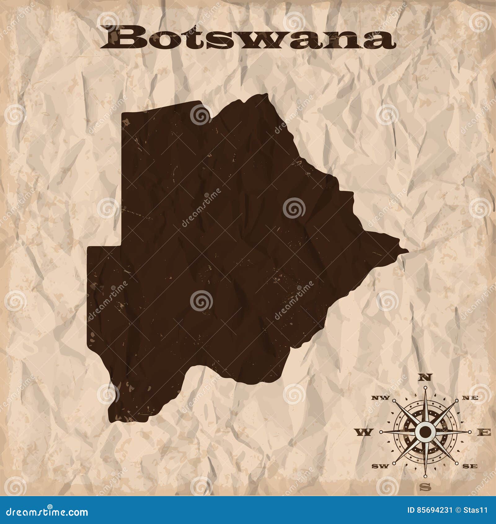 Botswana Old Map with Grunge and Crumpled Paper. Vector Illustration ...