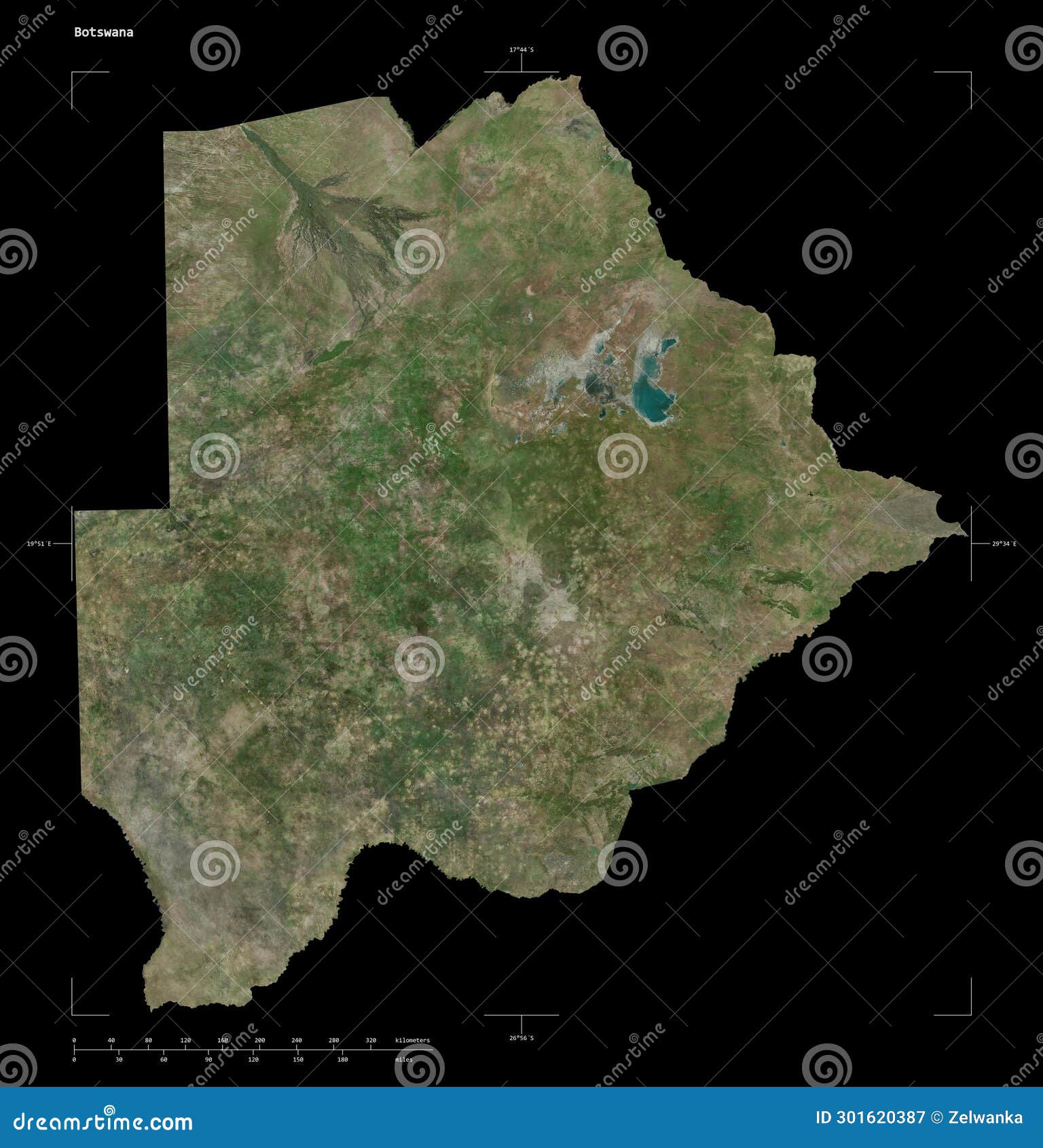 Botswana Shape on Black. High-res Satellite Stock Illustration ...