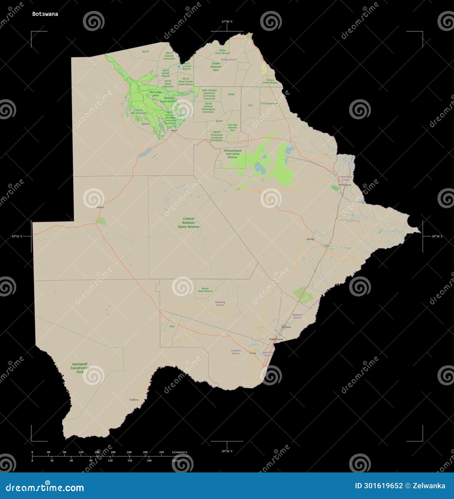Botswana Shape on Black. Topo Standard Stock Illustration ...