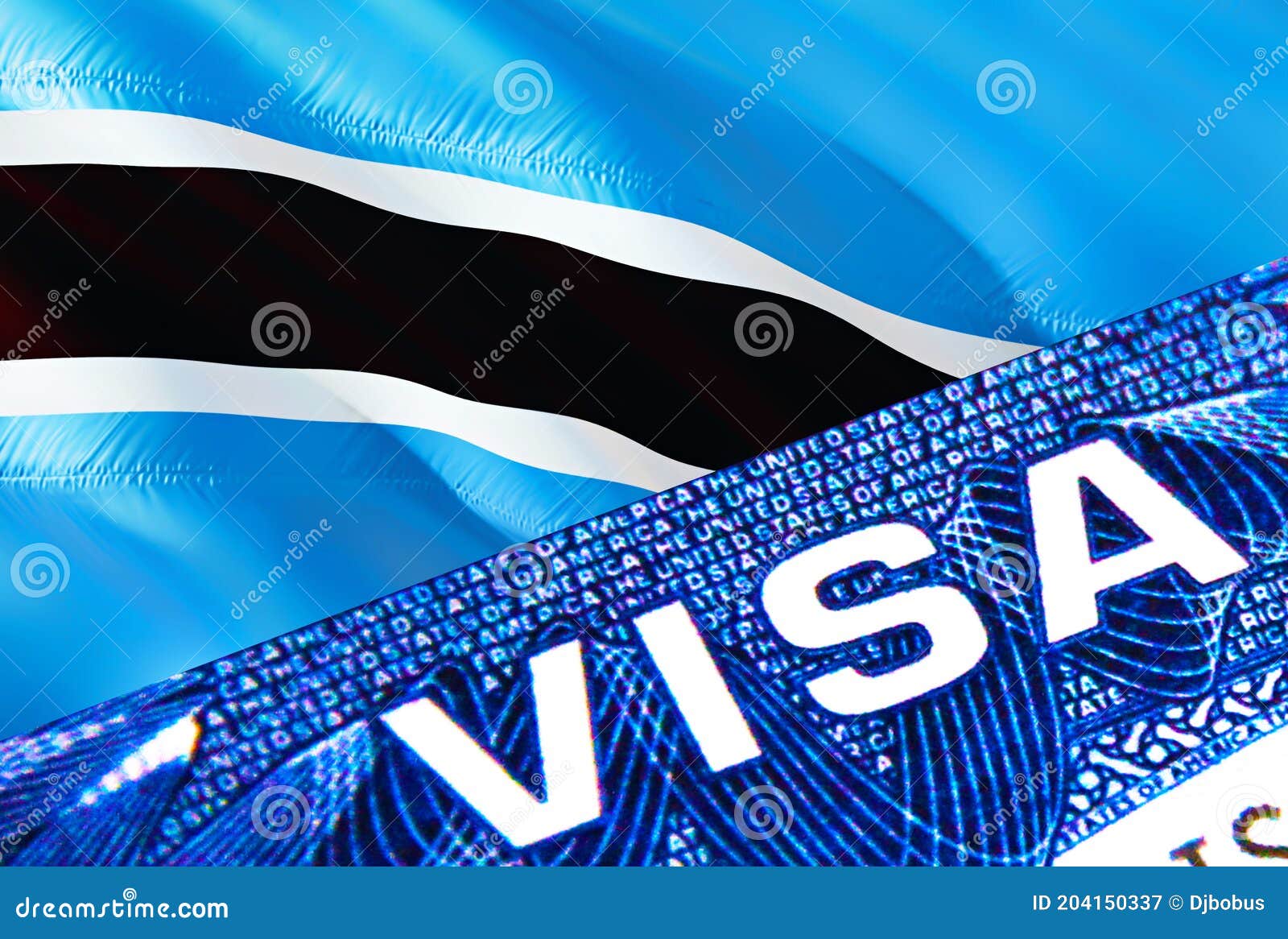 Botswana Visa Document Close Up. Passport Visa on Botswana Flag ...