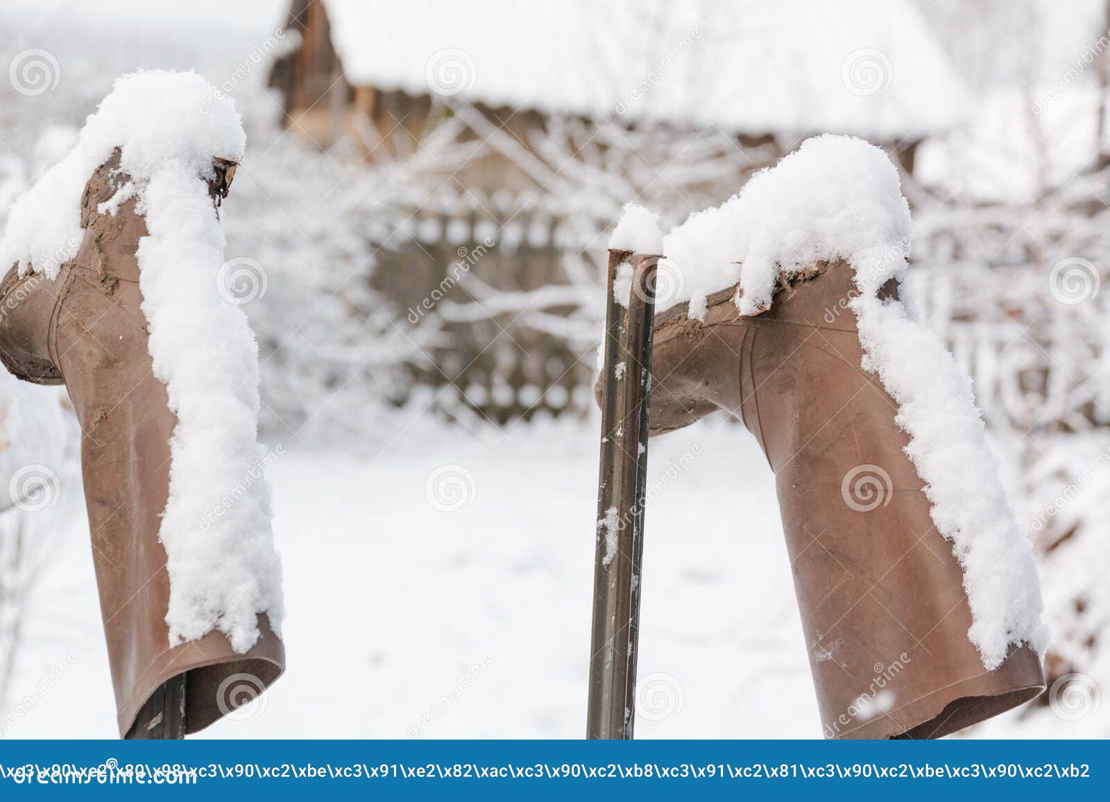 Bottes En Caoutchouc Sous La Neige Dans La Neige Photo stock - Image du ...