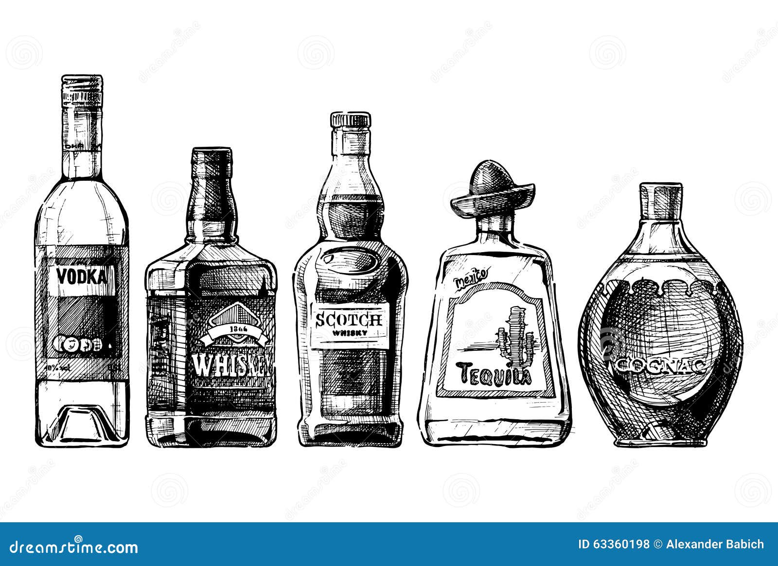 Bottiglie Di Alcool Bevanda Distillata Illustrazione Vettoriale ...