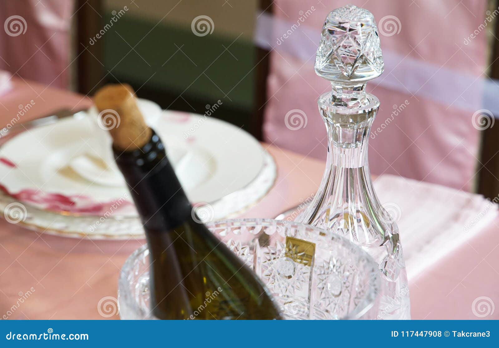 Bottle of the Alcohol of the Dining Table Stock Photo - Image of glass ...