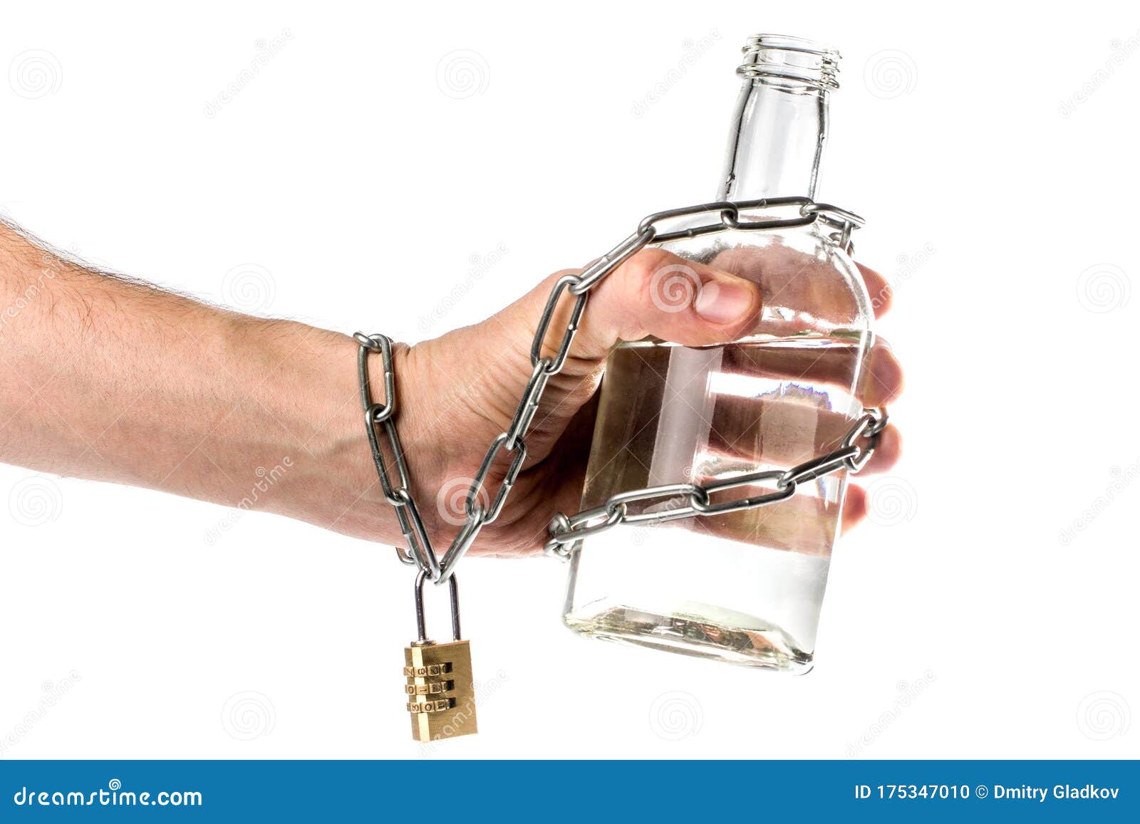 Bottle with Alcohol in Hand and Chain Stock Photo - Image of liquid ...