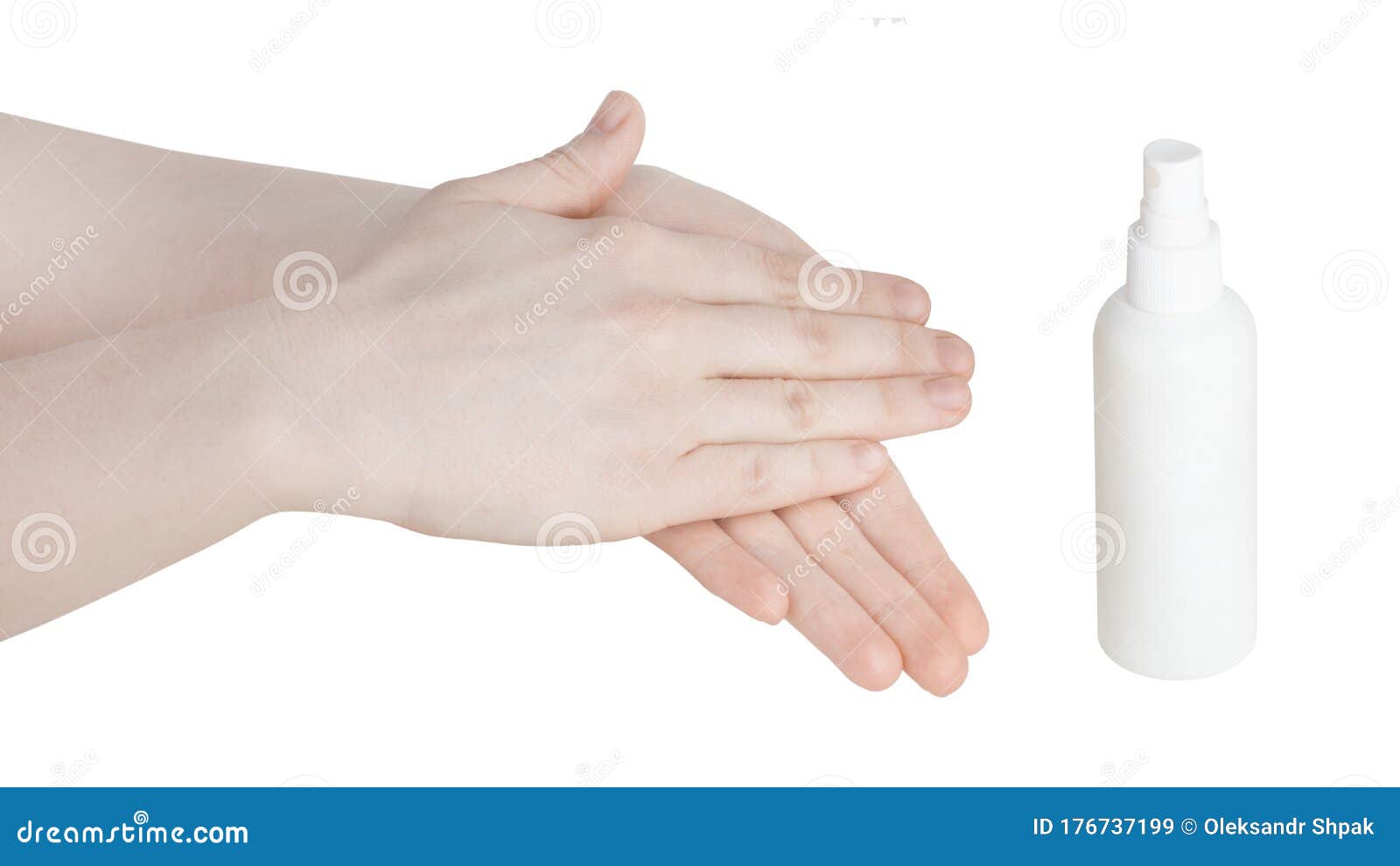 Bottle with Antibacterial Antiseptic Spray in Hand Isolated on White ...