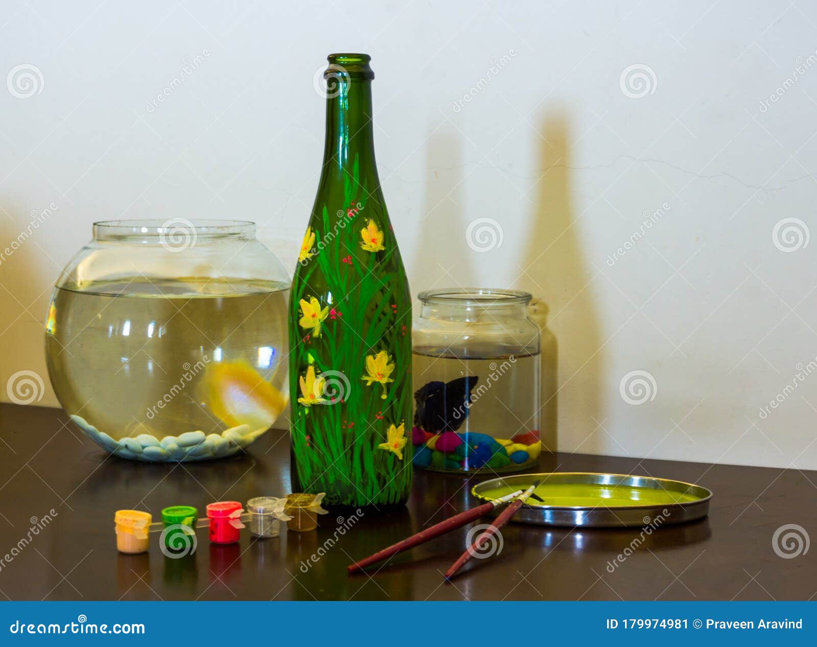 Bottle Art Fish Pot Painting Tools Stock Image - Image of fish, tools ...