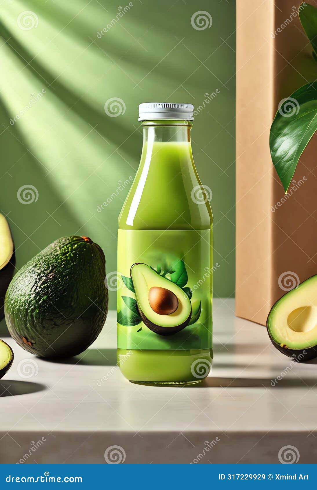 A Bottle of Avocado Juice Mockup with Avocado Fruit Stock Illustration ...