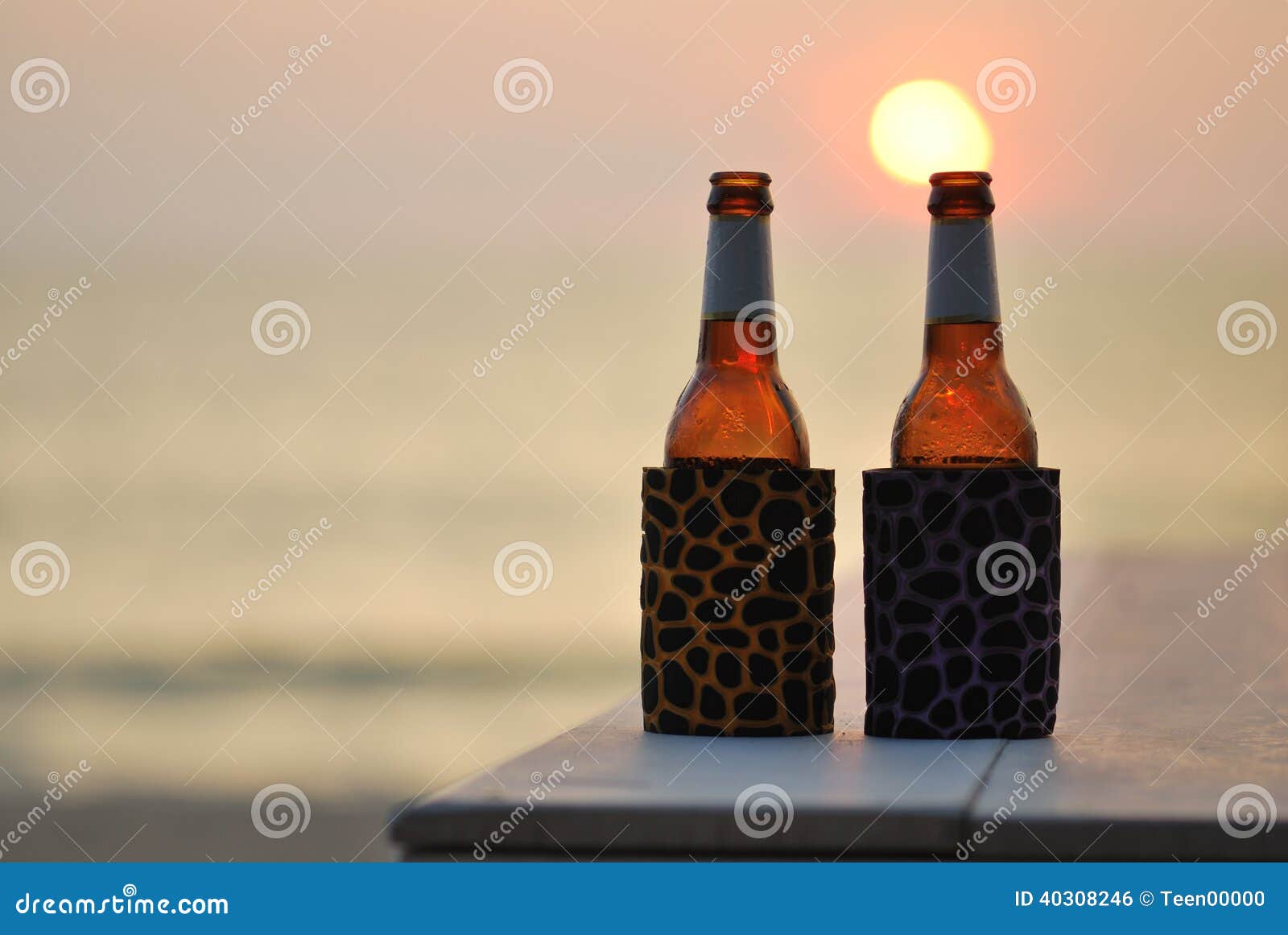 Bottle of Beer on the Beach at Sunset Stock Photo - Image of beverage ...
