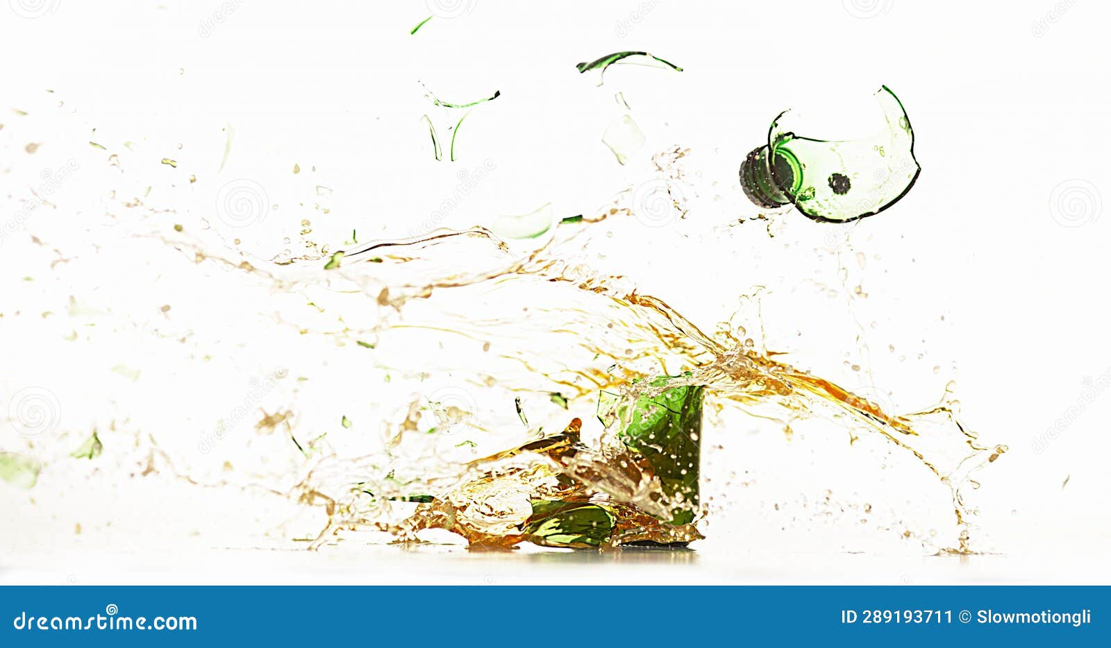 Bottle of Beer Breaking and Splashing Against White Background Stock ...