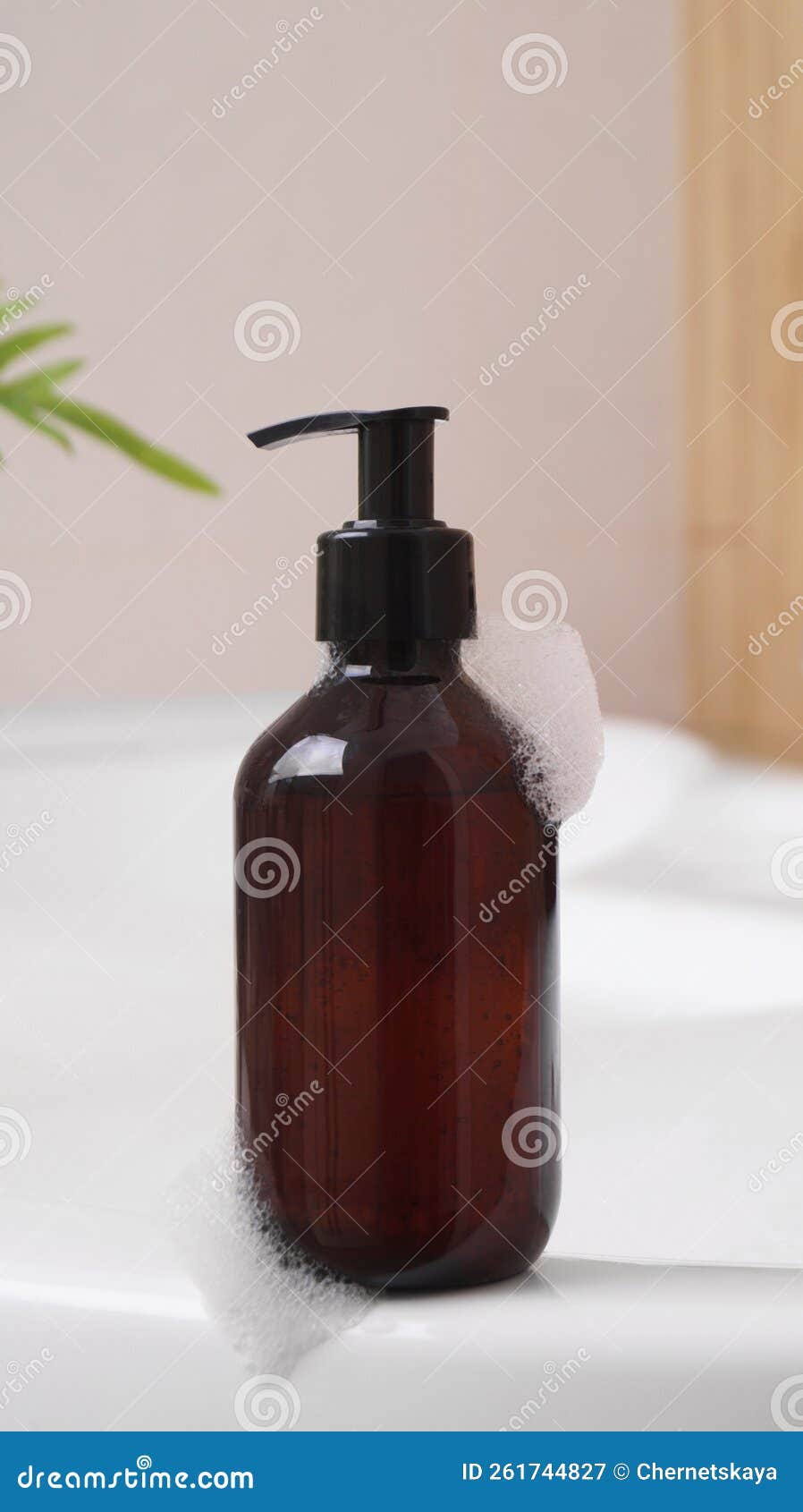 Bottle of Bubble Bath with Foam on Tub Indoors Stock Image - Image of ...