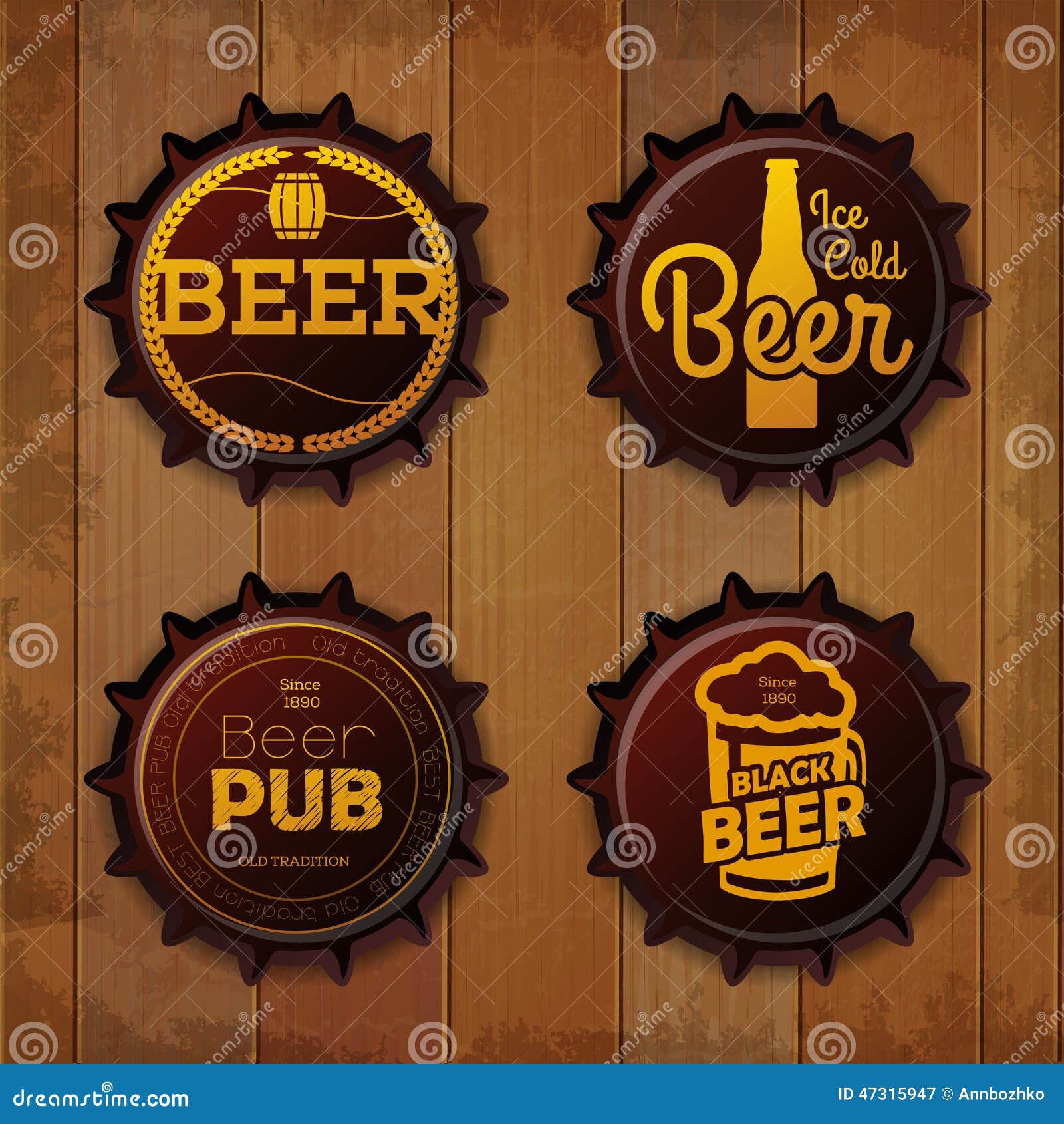 Bottle Cap Design. Beer Labels Stock Vector - Illustration of menu ...
