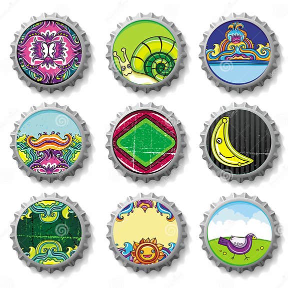 Bottle caps 8 - vector set stock vector. Illustration of caps - 15354524