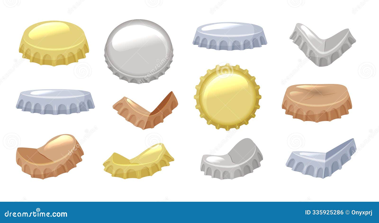 Bottle Caps. Different Views of Damaged Metal Round Caps from Drinks ...