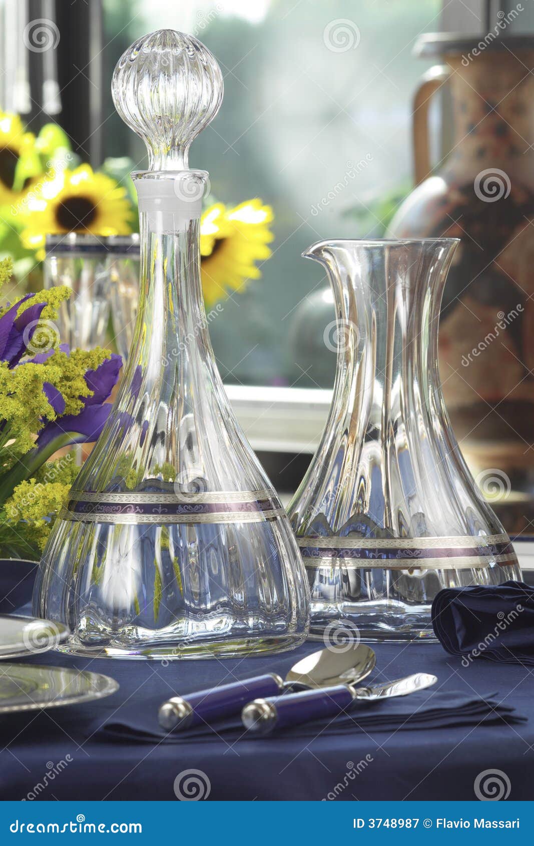 Bottle, carafe and glasses stock image. Image of indoors - 3748987