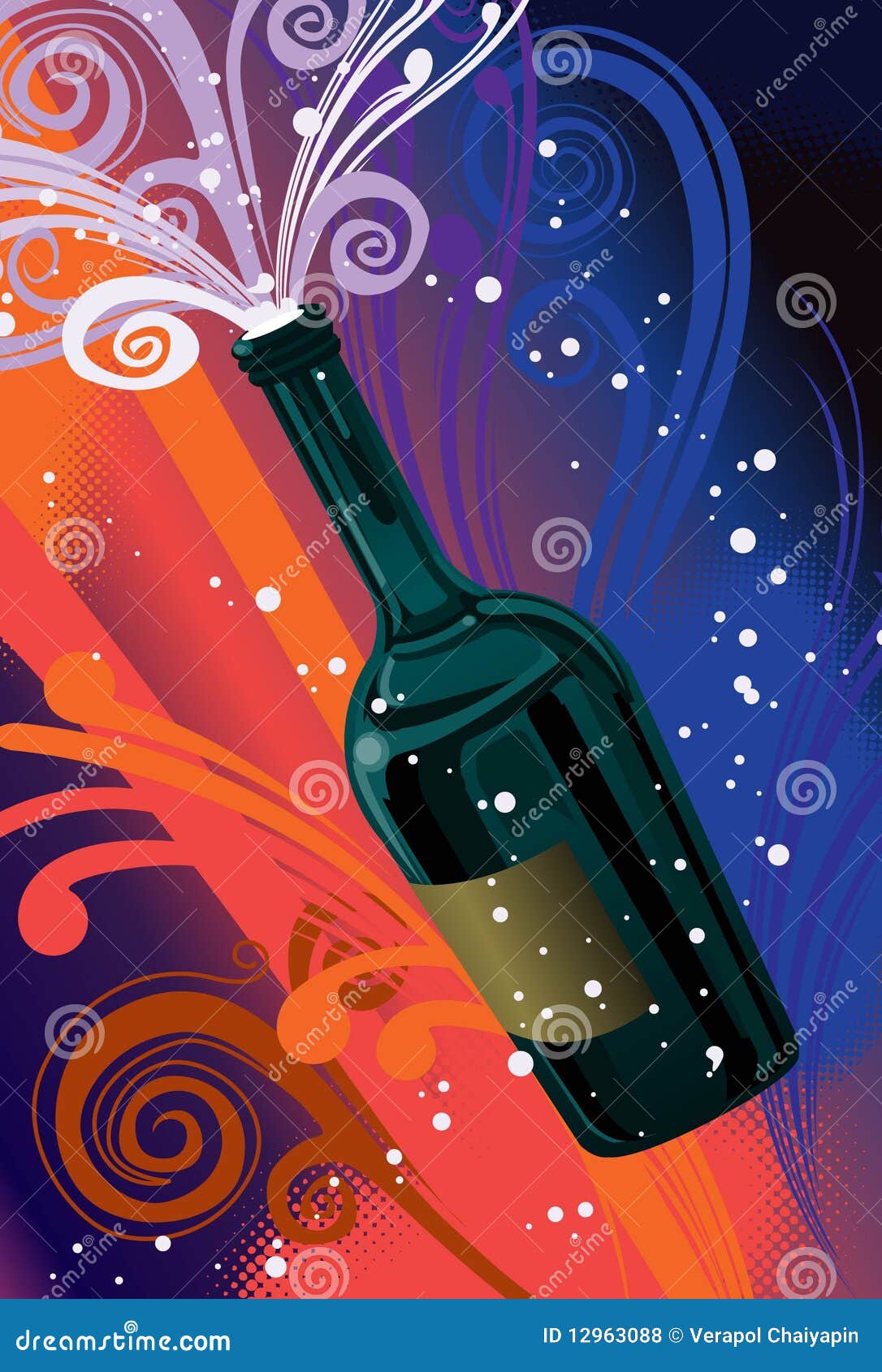 A Bottle of Champagne Fizzing Stock Illustration - Illustration of foam ...