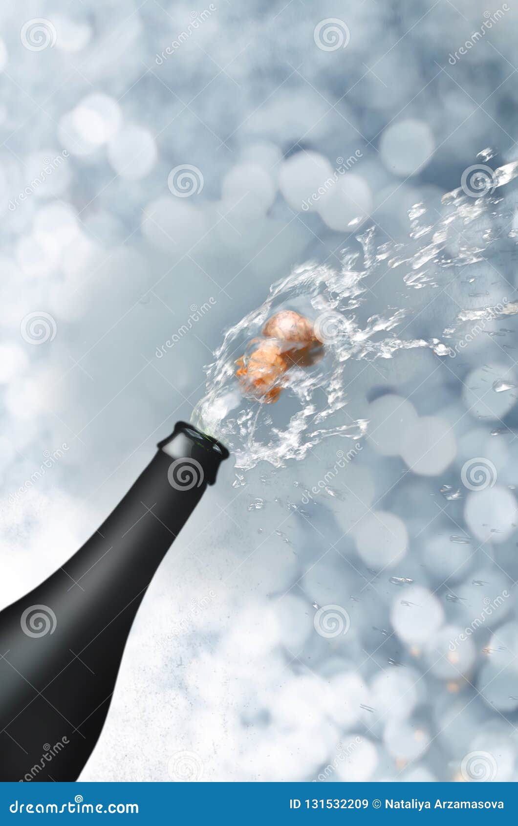 Bottle of Champagne with a Flying Cork and Spray Stock Image - Image of ...