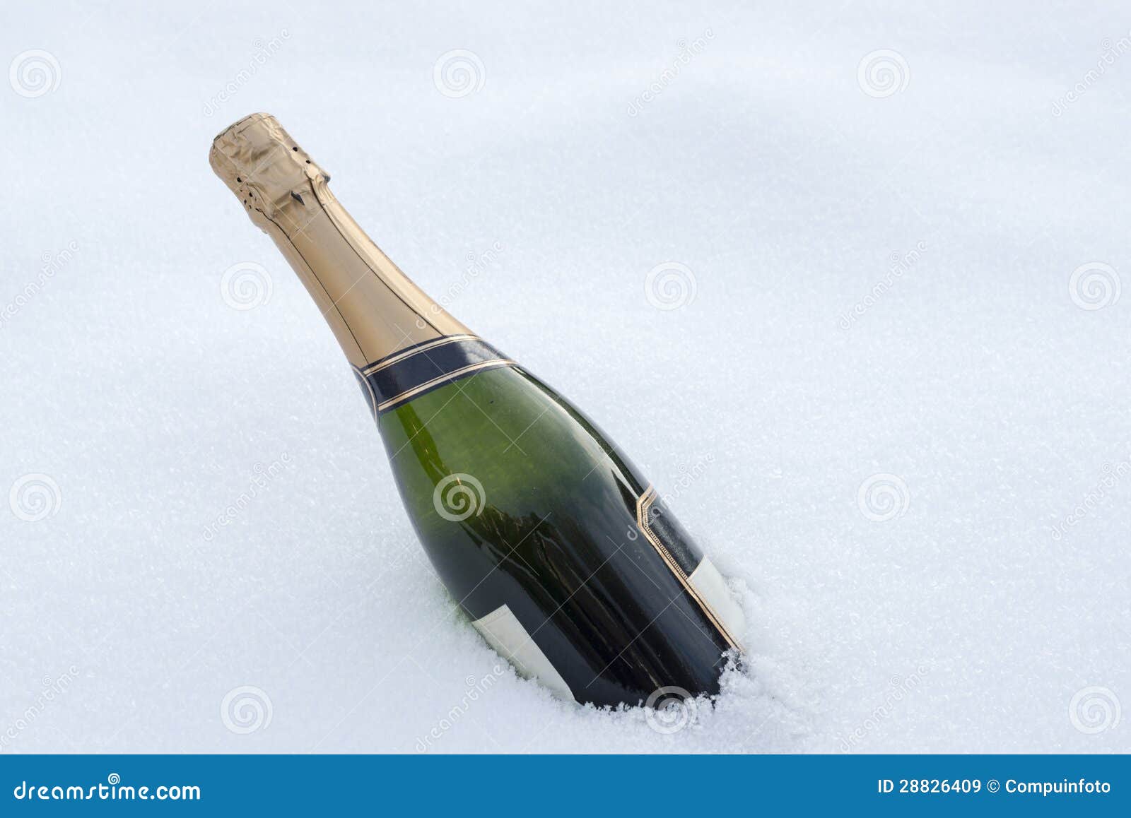 Bottle Champagne in the Snow Stock Image - Image of white, snow: 28826409