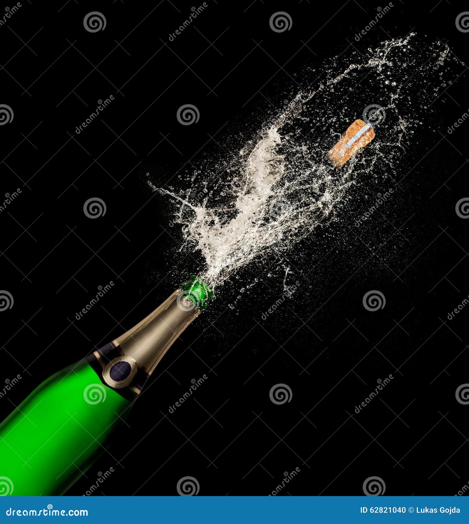Bottle of Champagne with Wine Explosion Stock Photo - Image of flow ...