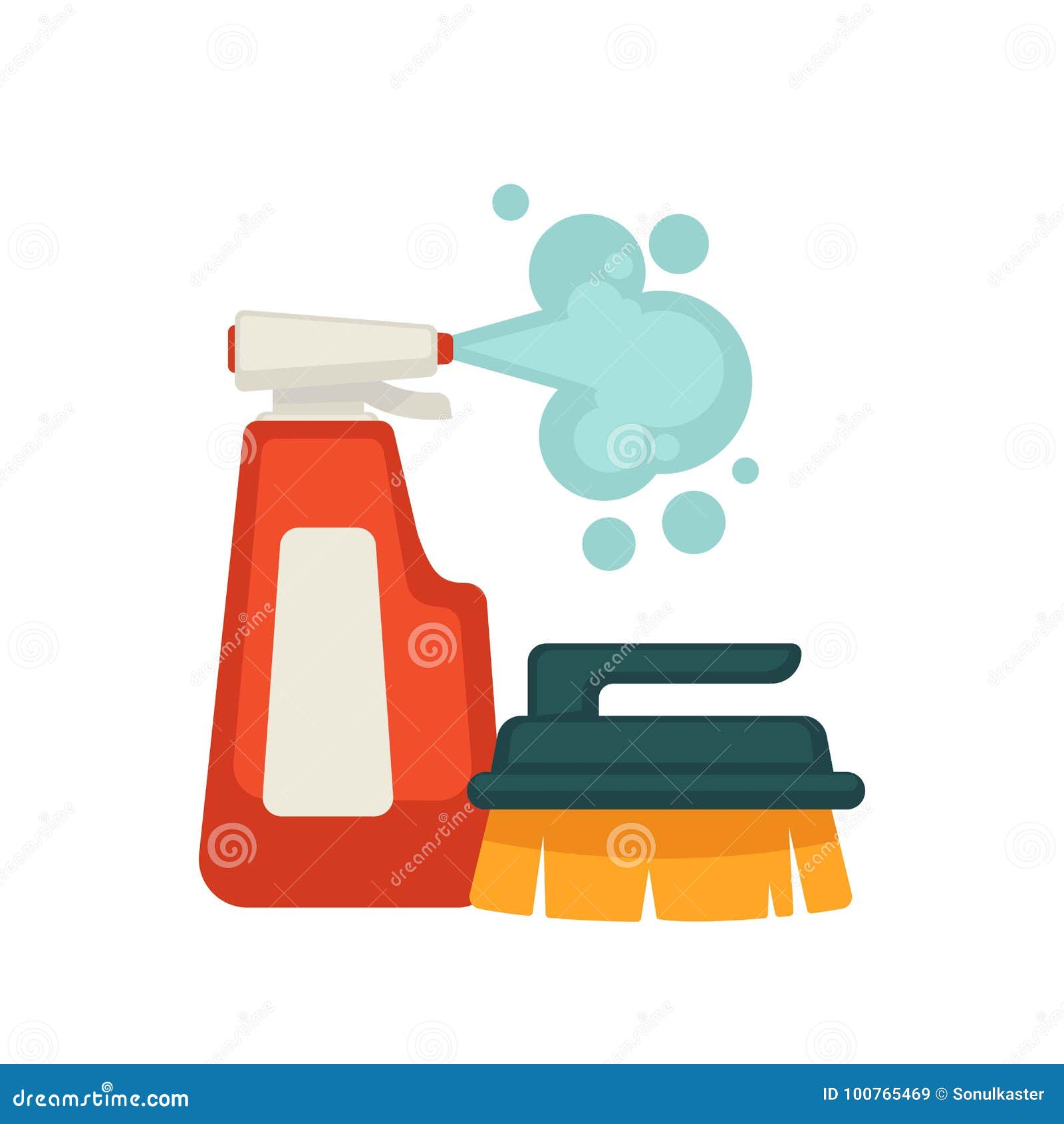 Bottle of Spray Cleaner and Brush with Handle Stock Vector ...