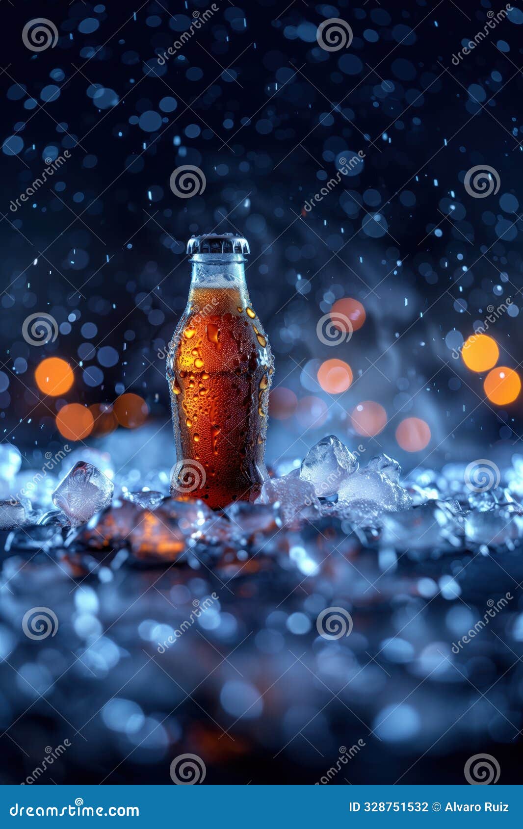 A Bottle of Coca Cola is Sitting on a Table with Ice Cubes Stock Photo ...