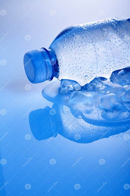 Bottle of Cold Water on Ice Stock Image - Image of reflected ...