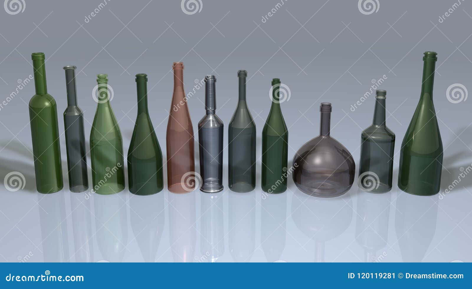 Various Forms and Colors of Glass Bottles Stock Illustration ...