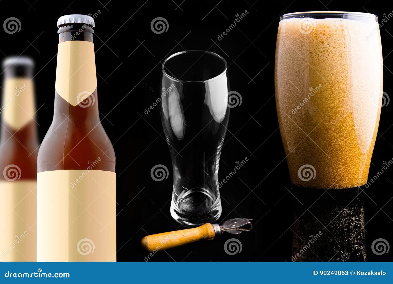 Bottle Craft Beer Set Isolated on Black Background Stock Image - Image ...