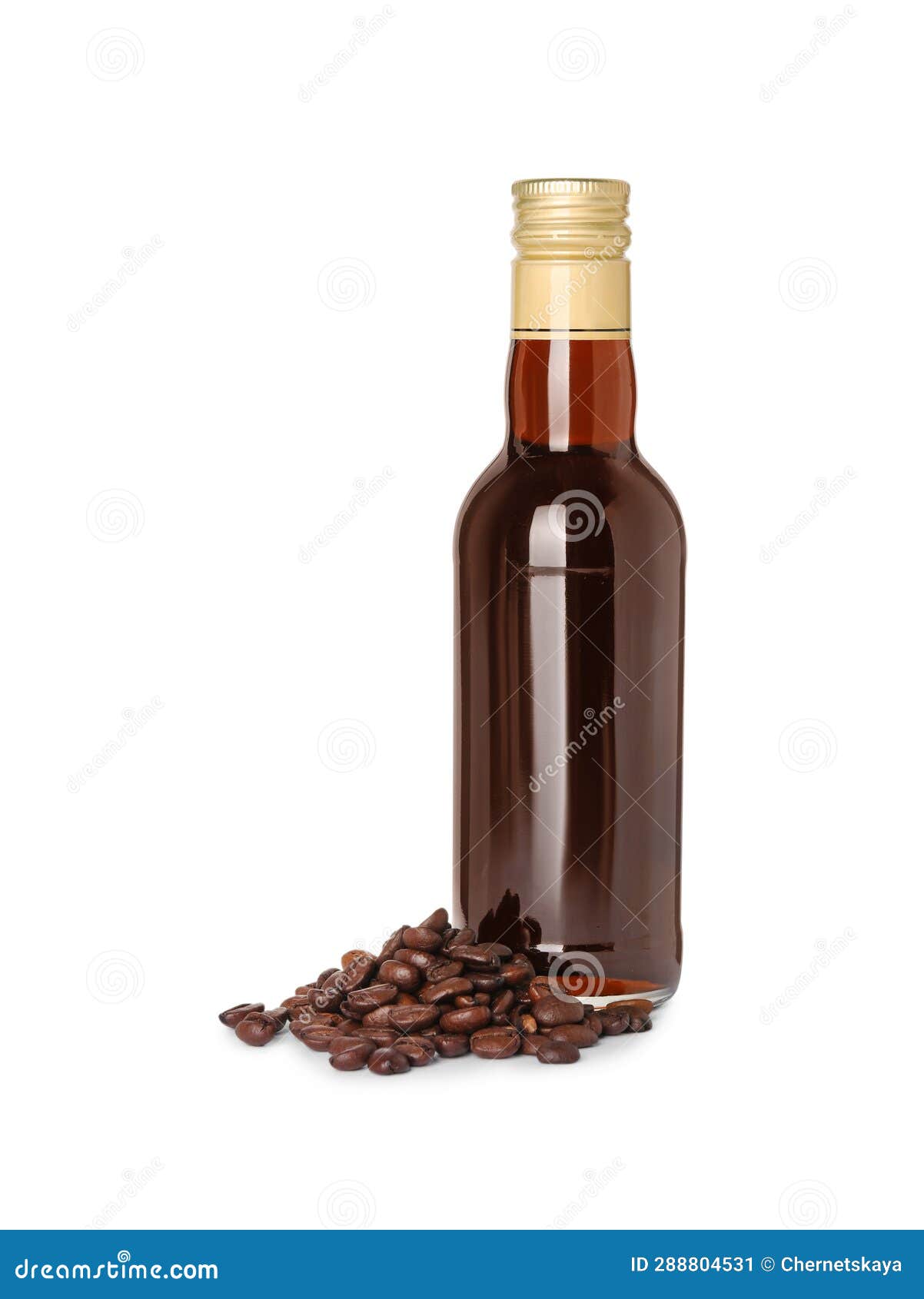 Bottle of Delicious Syrup for Coffee and Beans Isolated on White Stock ...