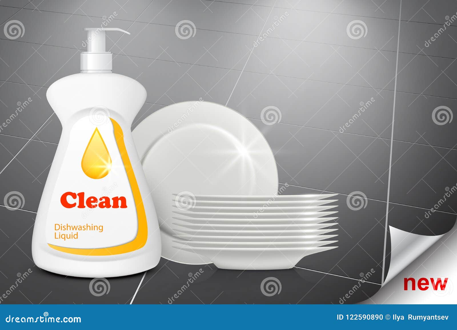 Plates And Detergent For Washing Isolated On White Background. V ...