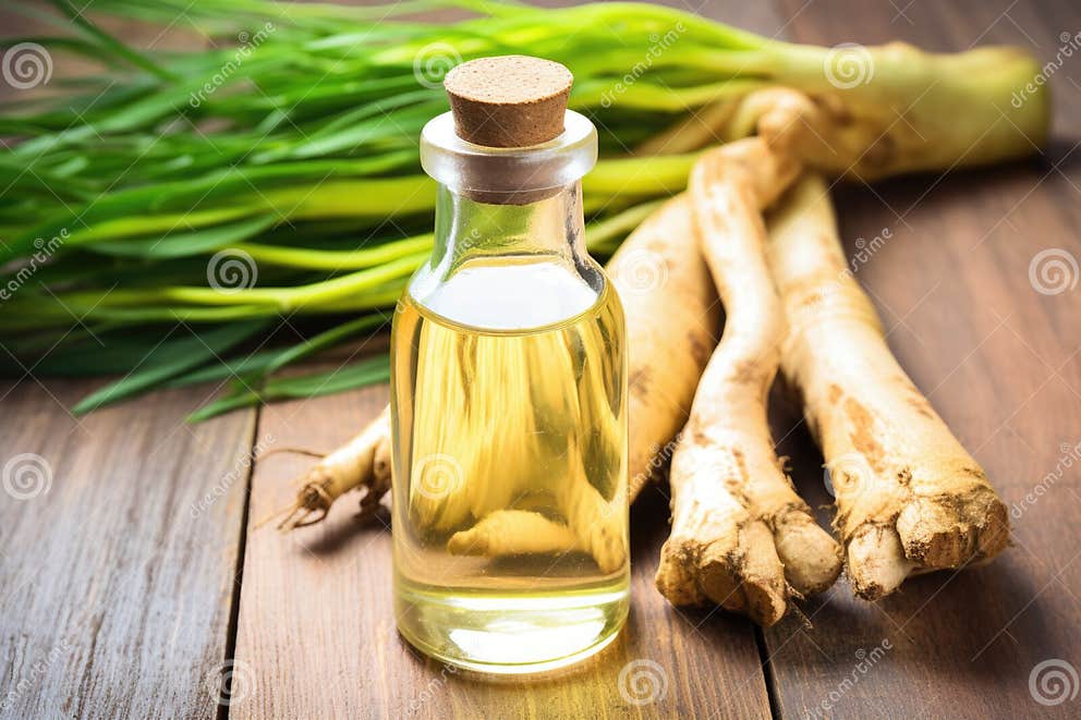 A Bottle of Essential Oils Extracted from Maca Roots Stock Photo ...