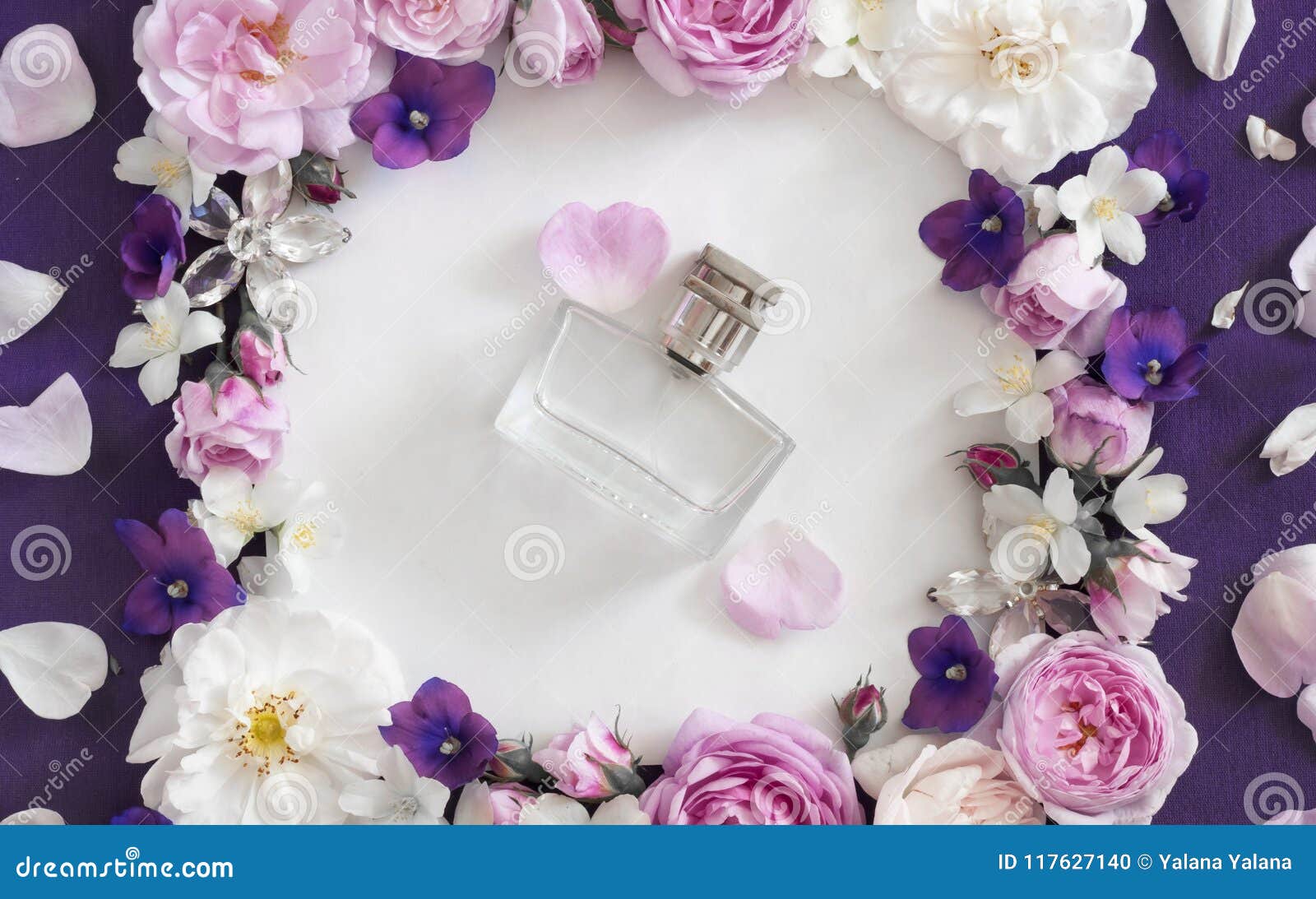 Bottle of Female Perfume in a Frame of Flowers Stock Photo - Image of ...