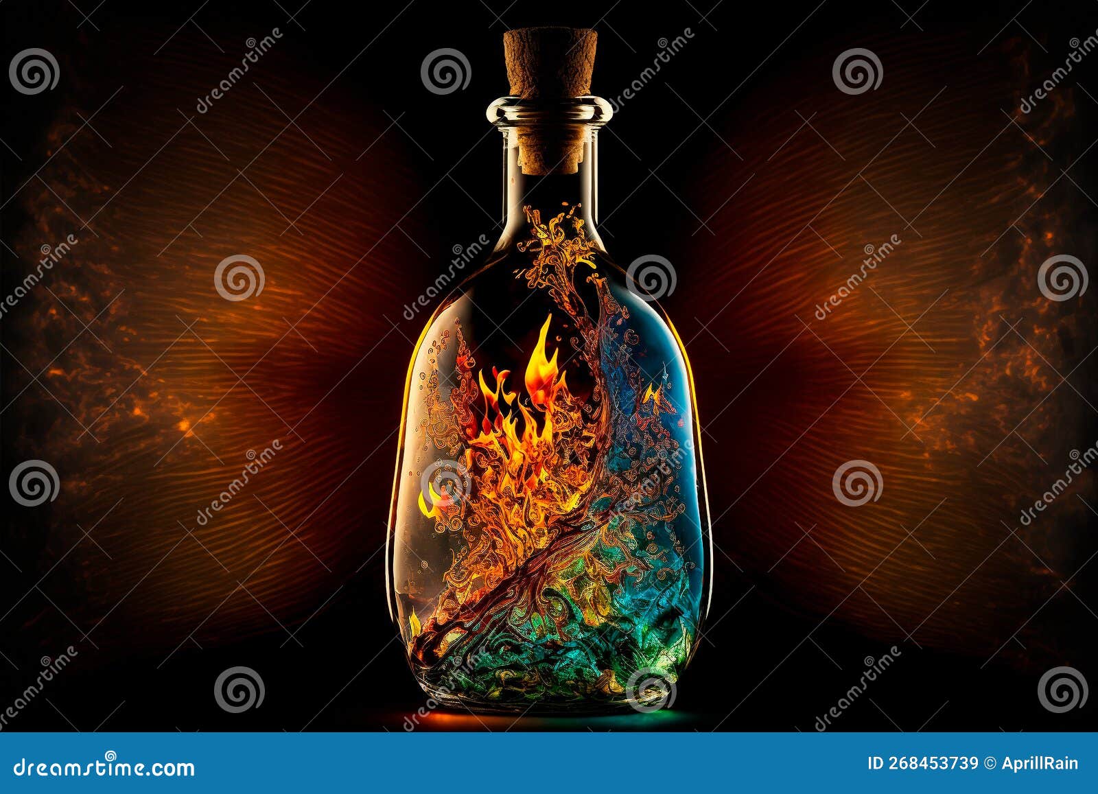 A Bottle Filled with Colorful Liquid Fire Stock Image - Image of brush ...