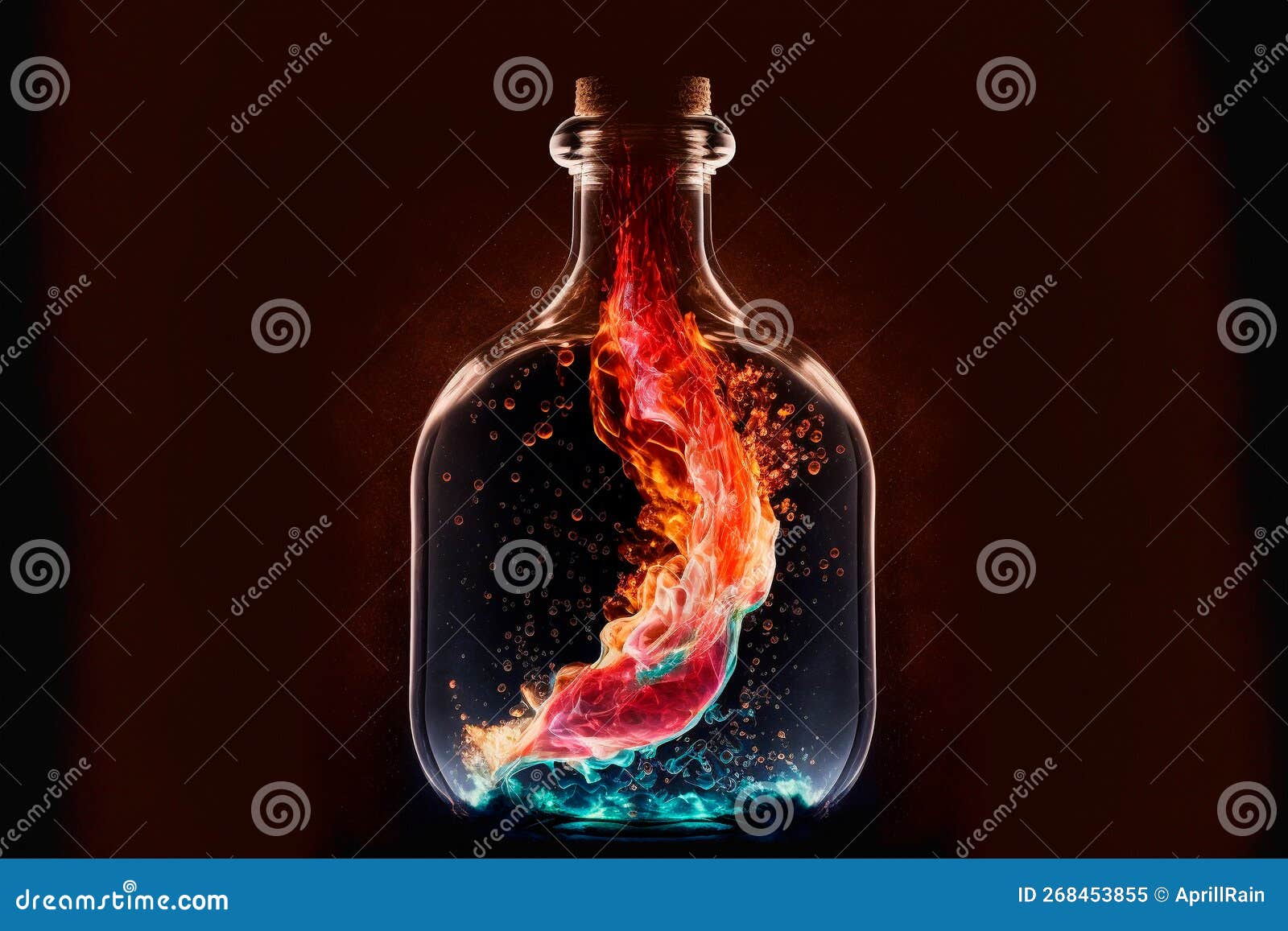 A Bottle Filled with Colorful Liquid Fire Stock Image - Image of label ...