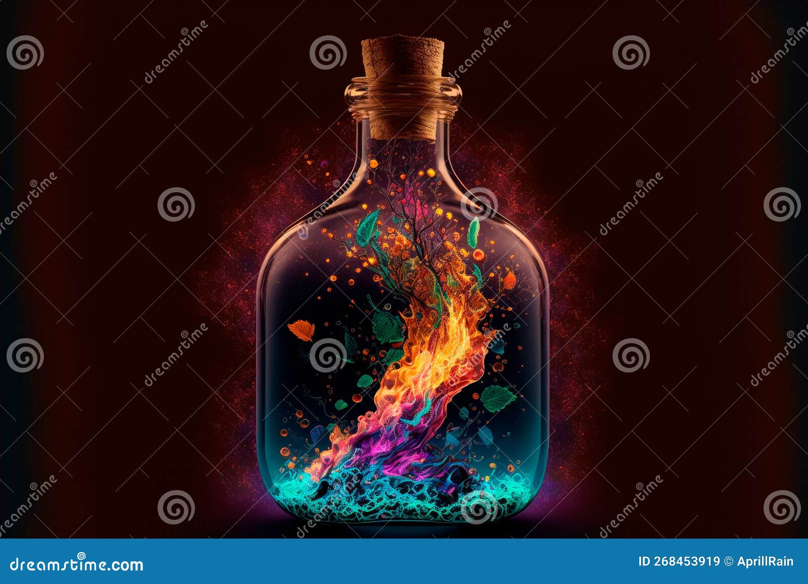 A Bottle Filled with Colorful Liquid Fire Stock Image - Image of icons ...