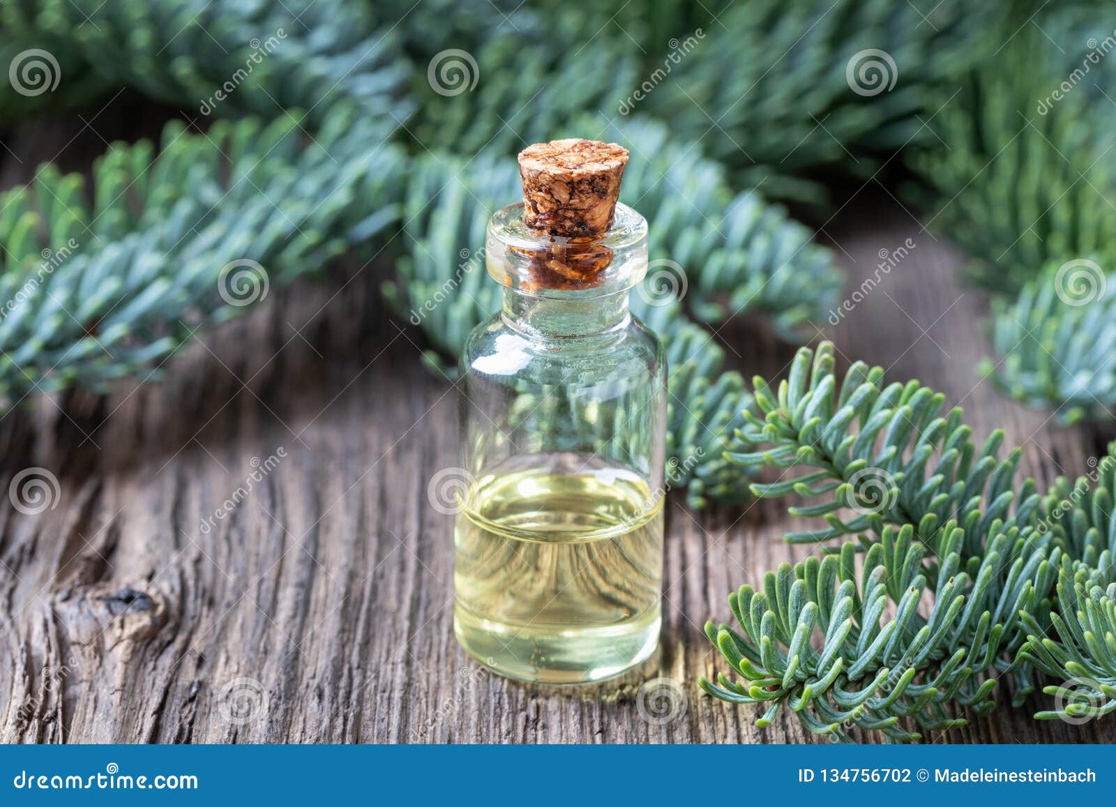 A Bottle of Fir Essential Oil with Fresh Fir Branches Stock Photo ...