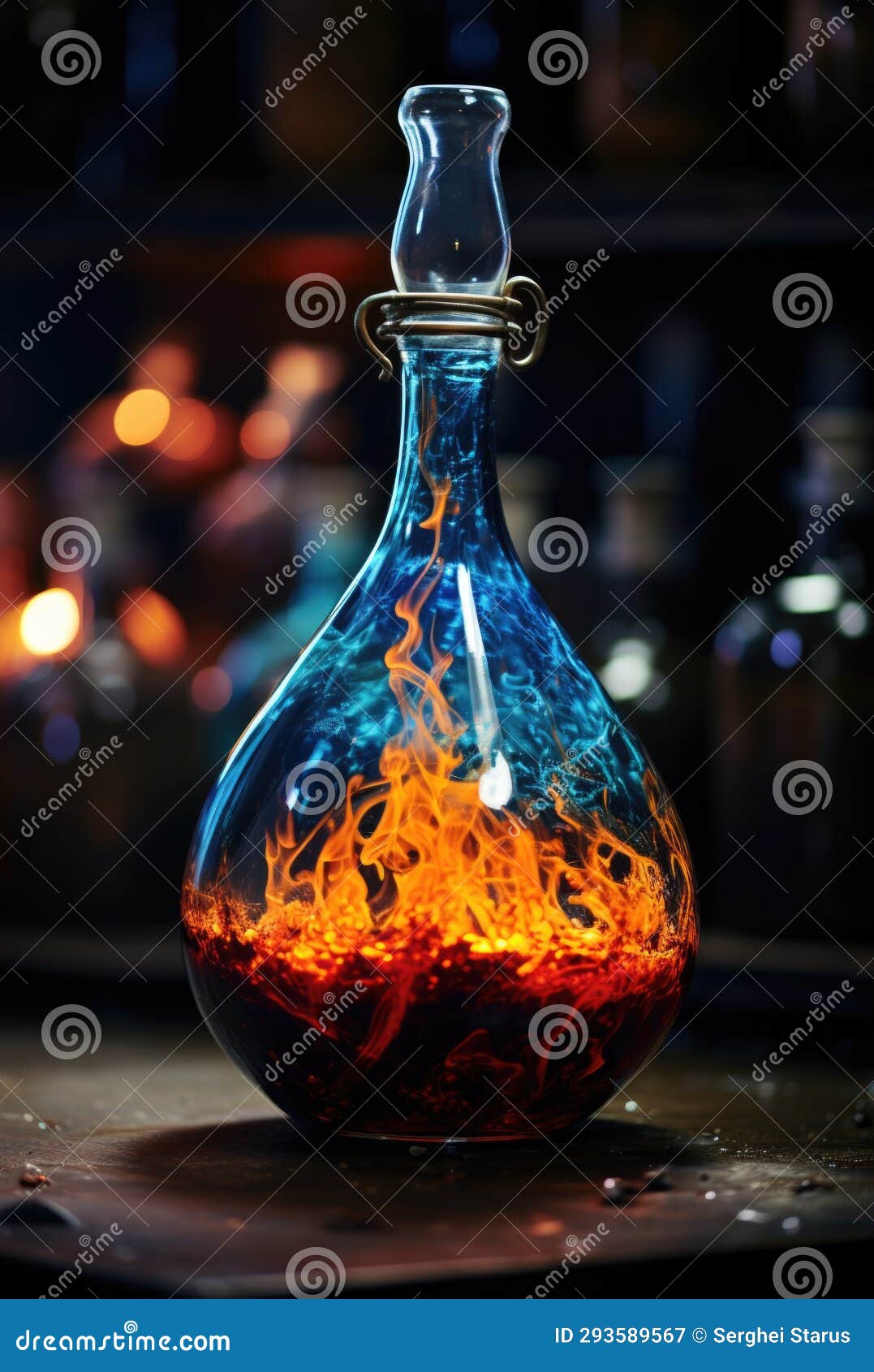A Bottle with Fire in it on a Table, AI Stock Illustration ...