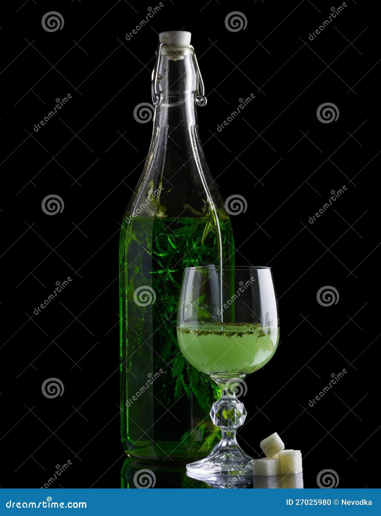 Bottle and Glass of Absinthe Stock Photo - Image of party, background ...