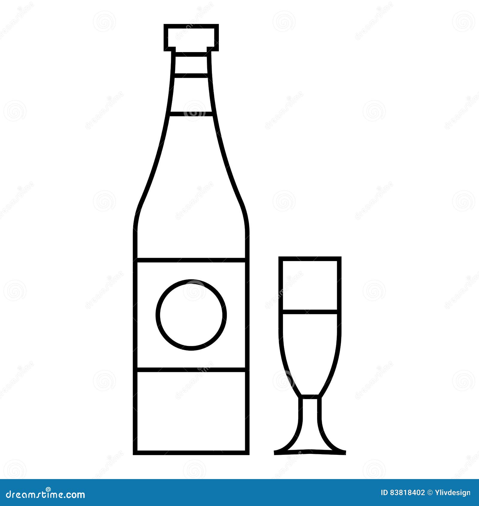 Bottle and Glass Icon, Outline Style Stock Vector - Illustration of ...
