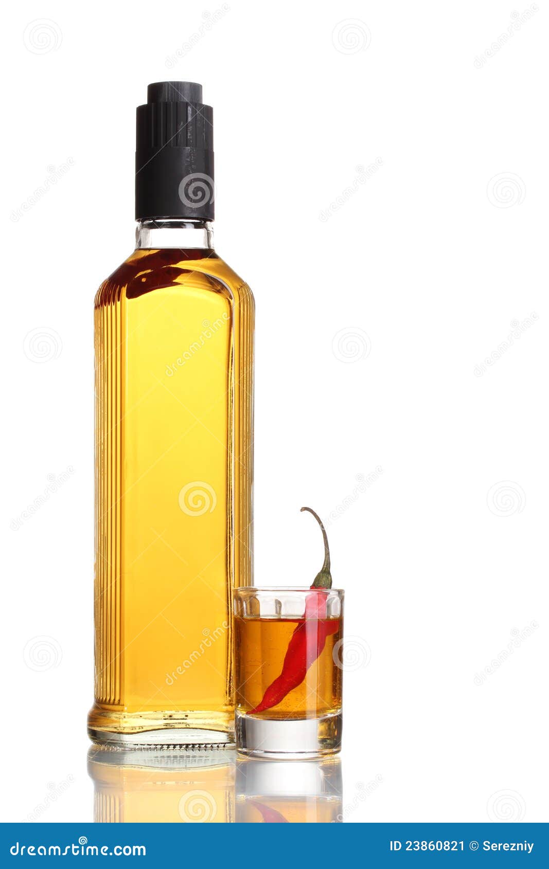 Bottle and Glass of Pepper Vodka Stock Image - Image of cold ...