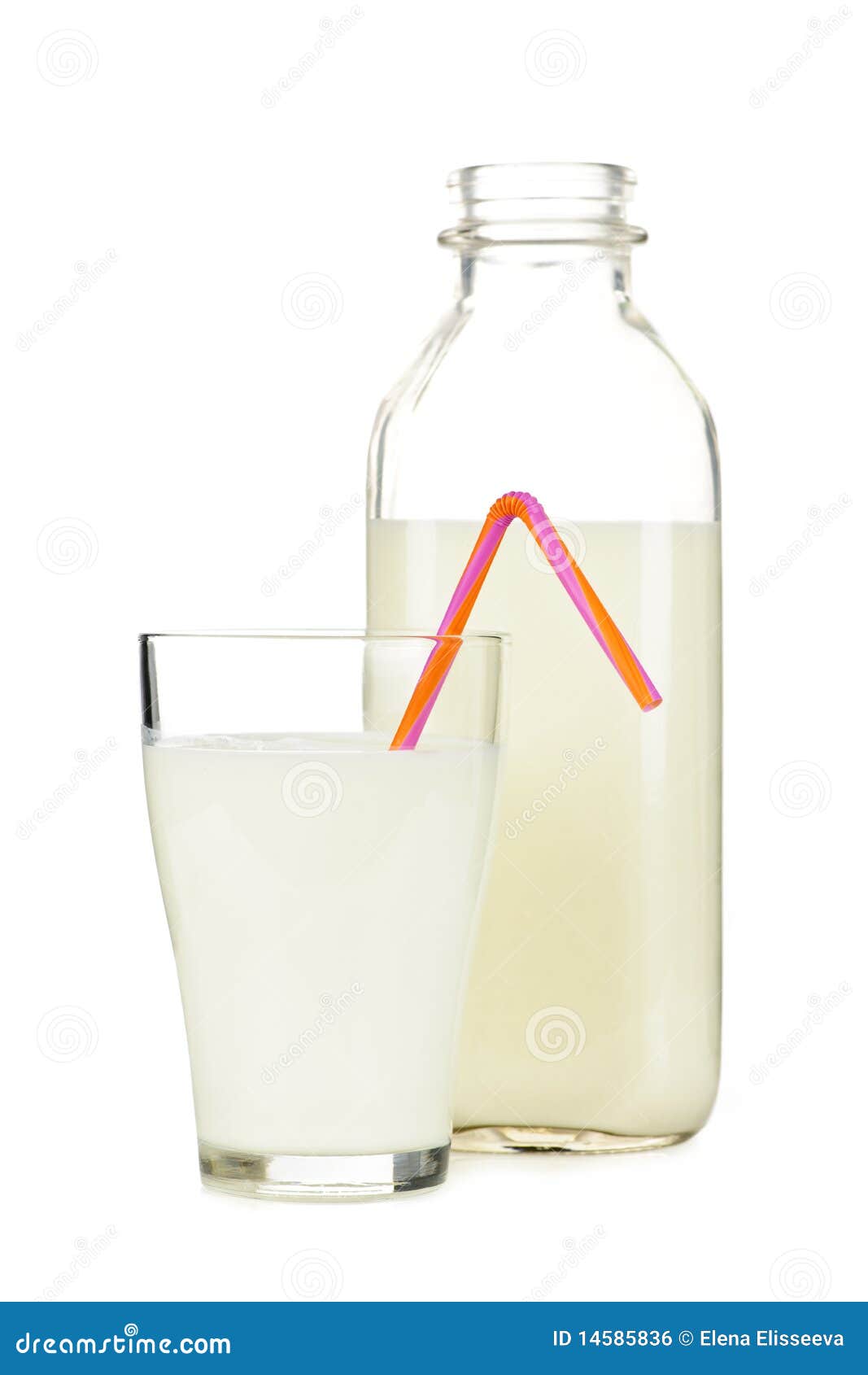 Bottle and Glass of White Milk Stock Photo - Image of full, straw: 14585836