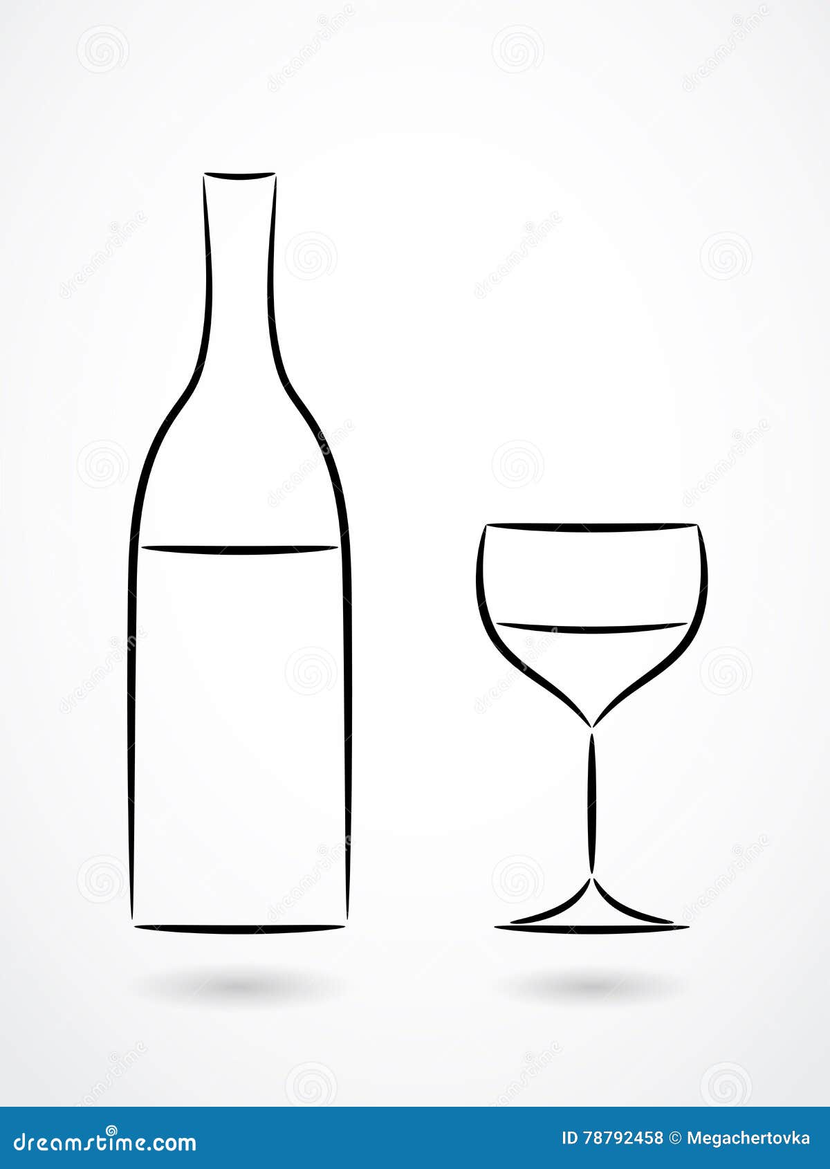 Bottle and Glass of Wine Contour Drawing Stock Vector - Illustration of ...